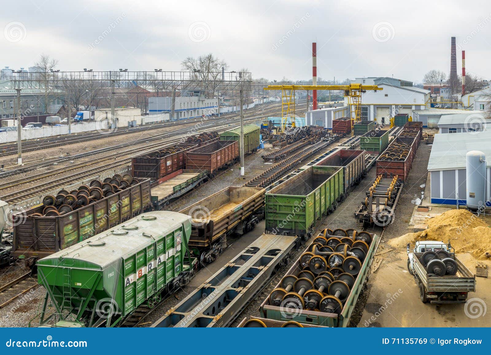 Railway Station in Russia and Freight and Passenger Trains Editorial ...