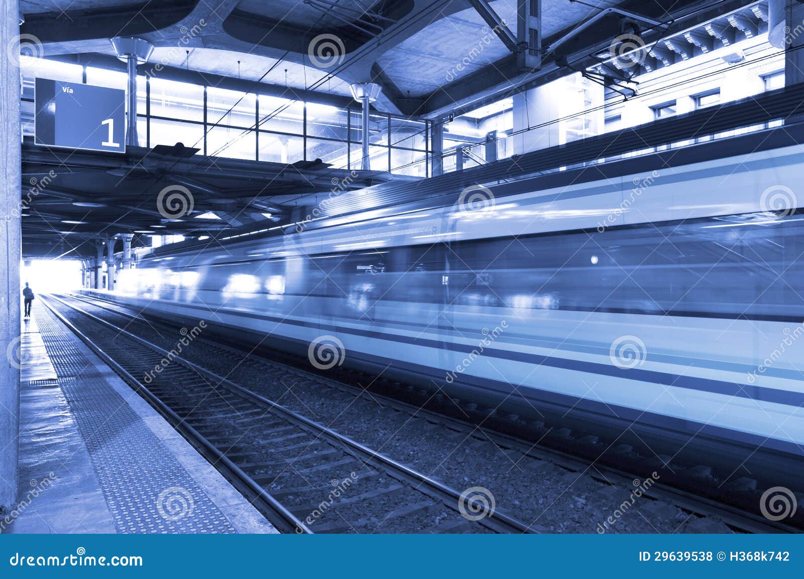 Railway Station with Train in Movement. Stock Photo - Image of platform ...
