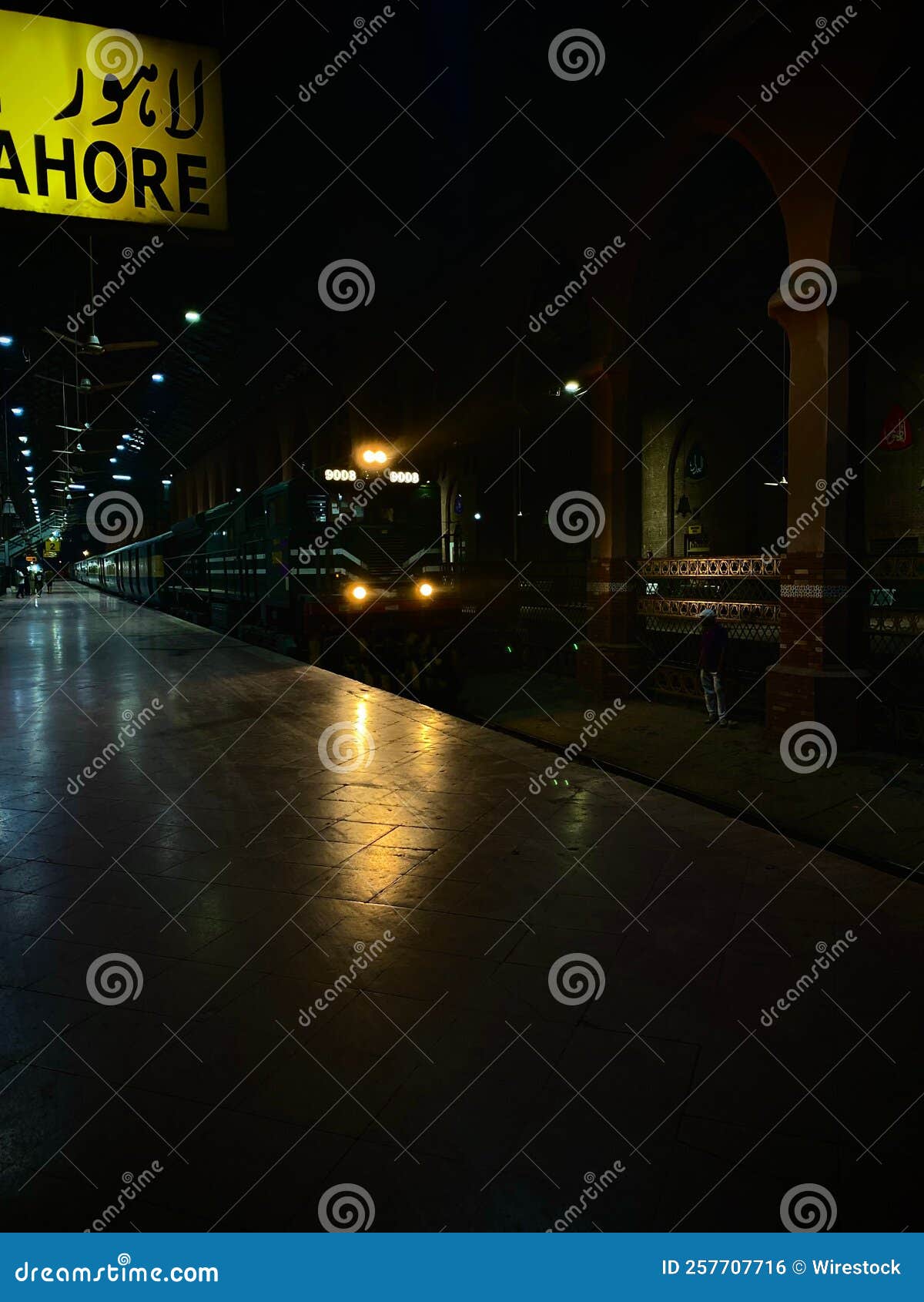 Railway Station with a Train on the Platform at Night Editorial Photo ...