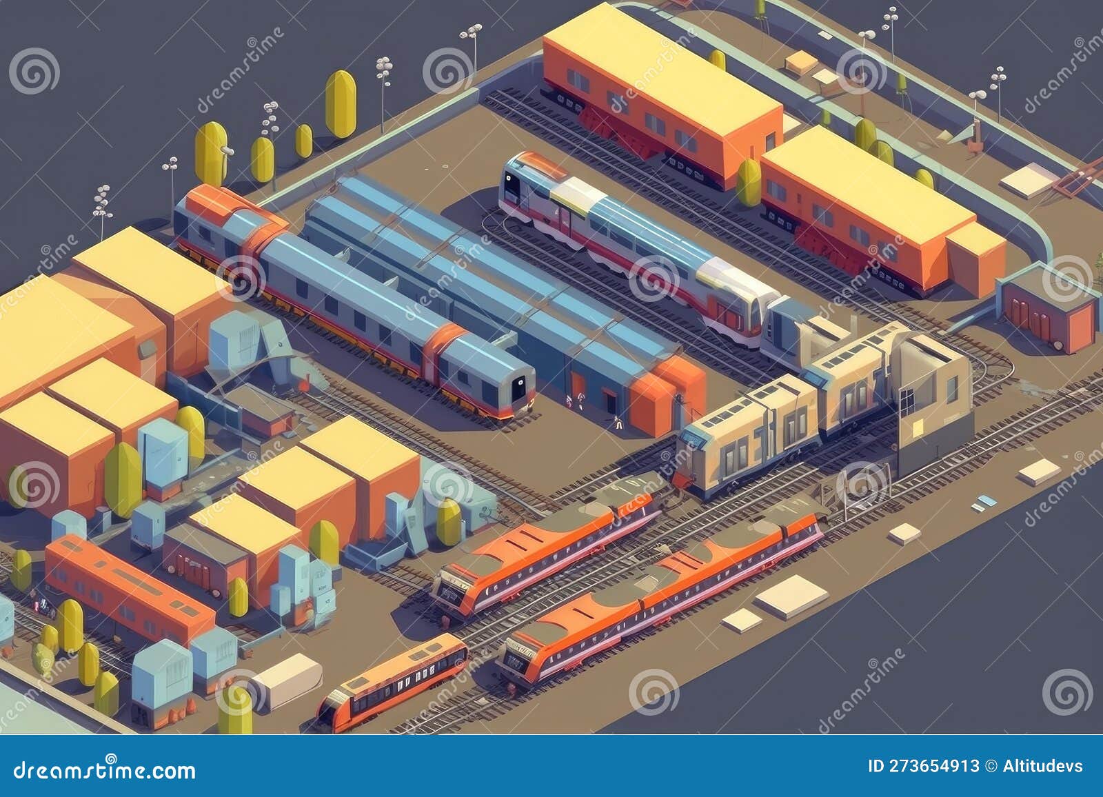 Railway Station, with Trains Loading and Unloading Passengers and Cargo ...