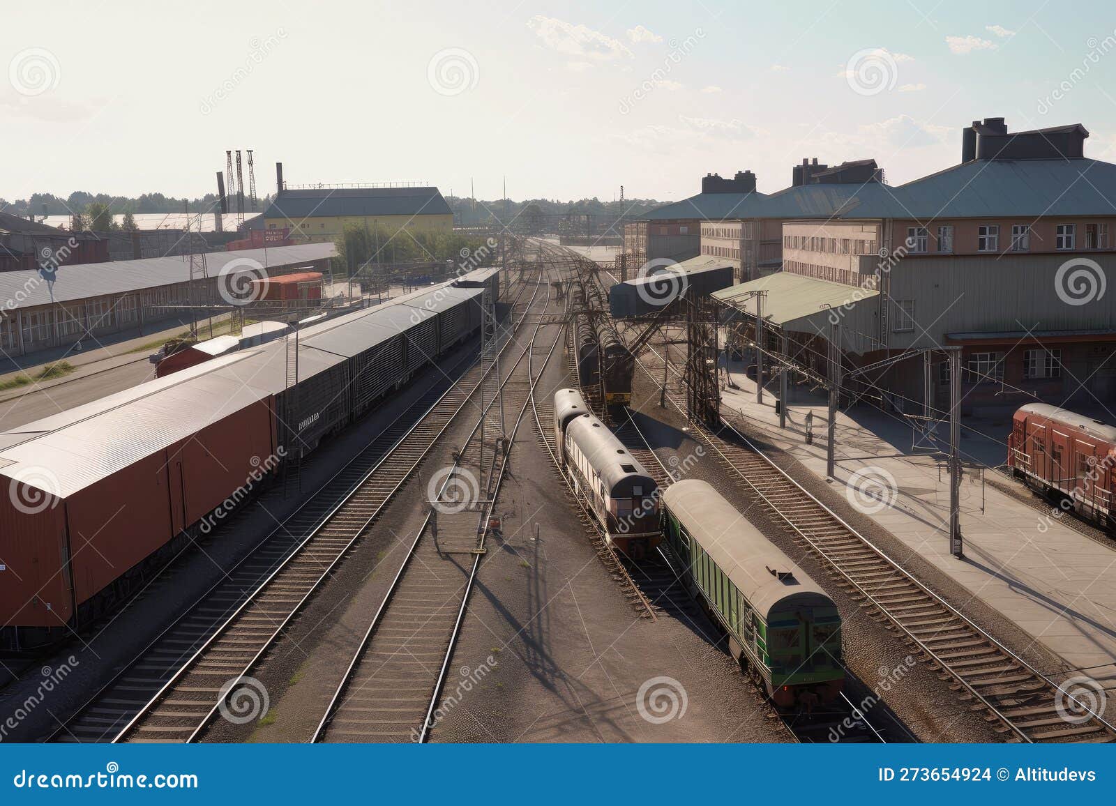 Railway Station, with Trains Loading and Unloading Passengers and Cargo ...
