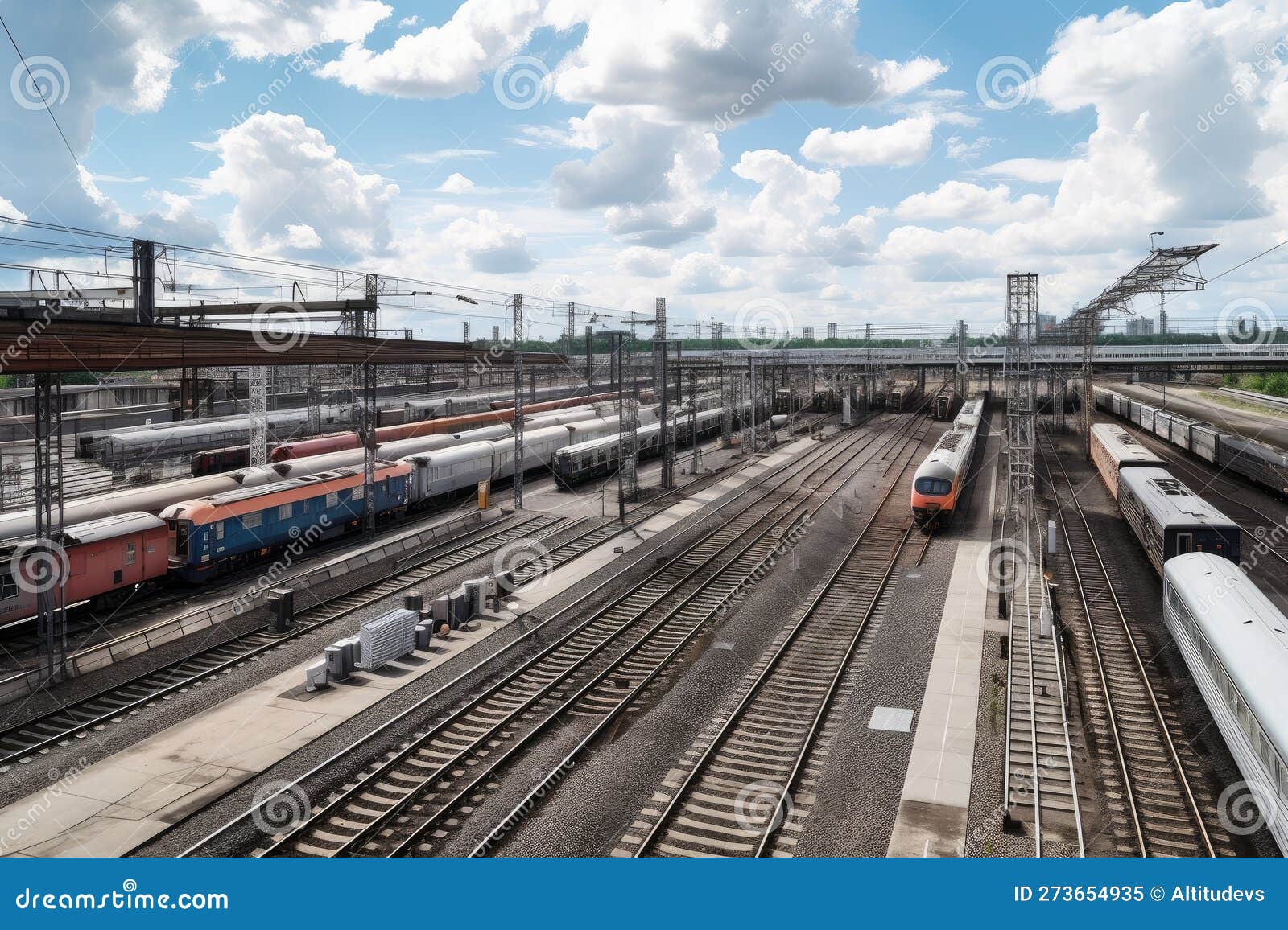 Railway Station, with Trains Loading and Unloading Passengers and Cargo ...