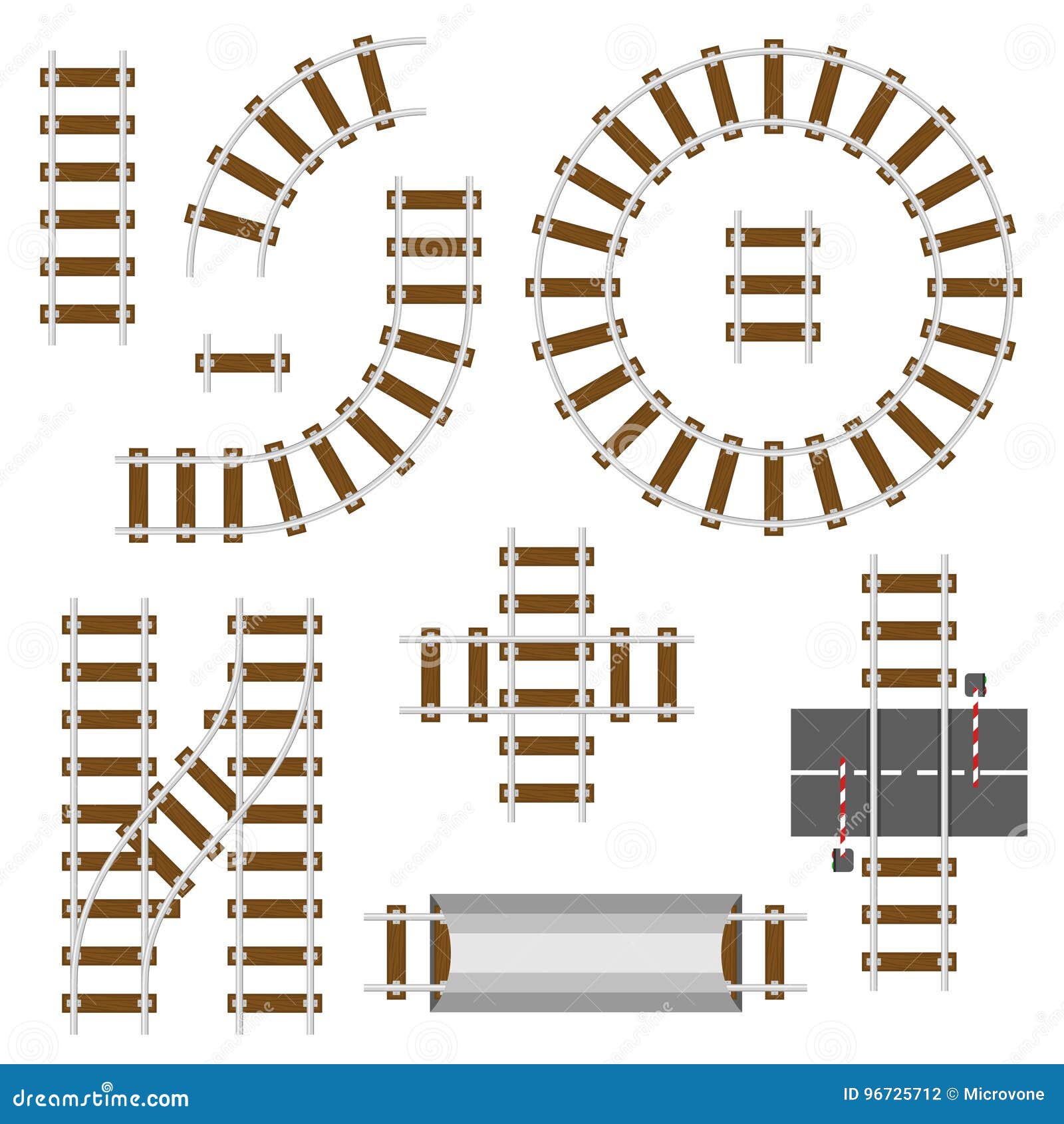 Railroad Intersection, Rail Track, Train Bridge Road. Vector Curve Map ...