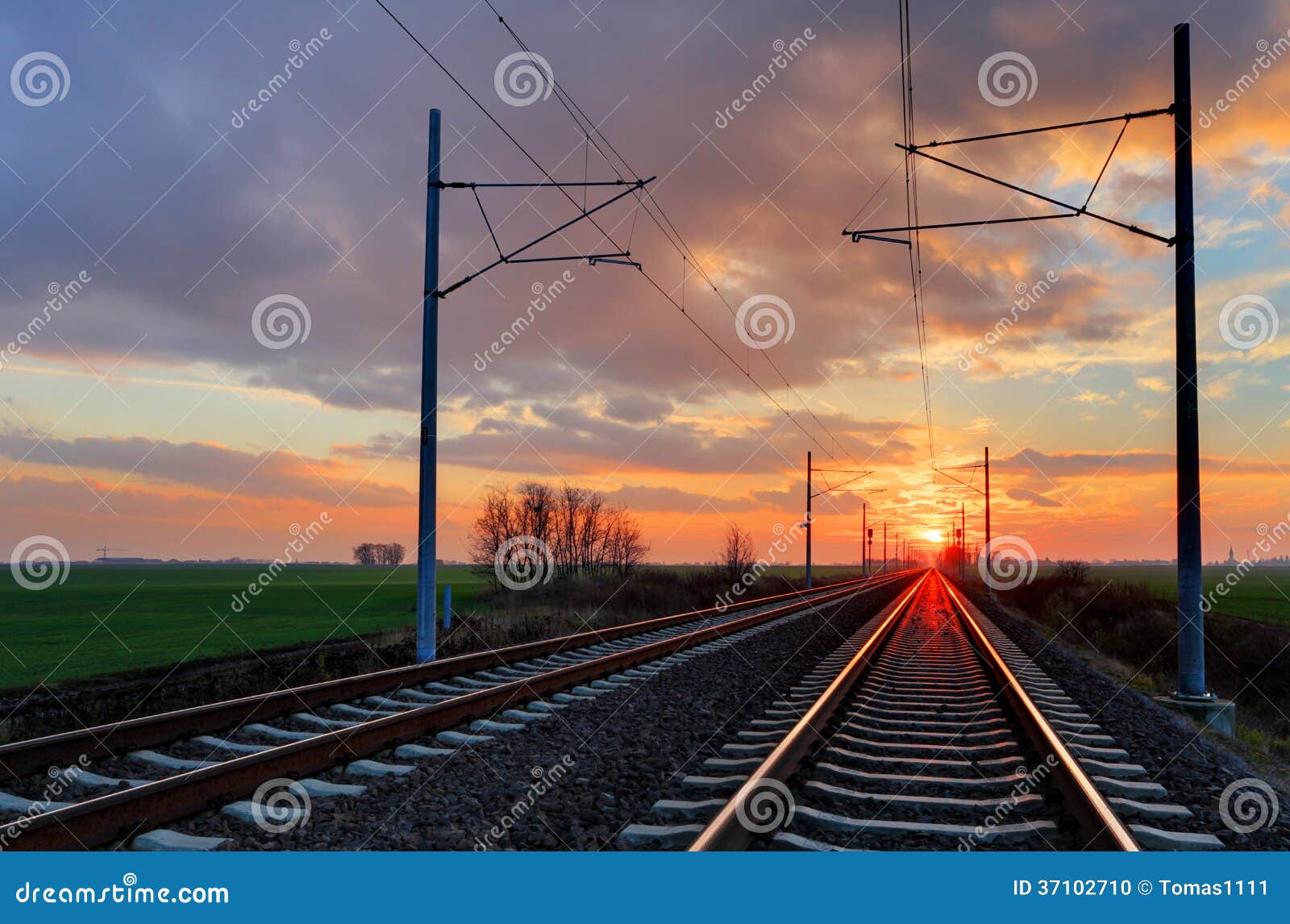 Railway at sunset stock photo. Image of metal, nature - 37102710