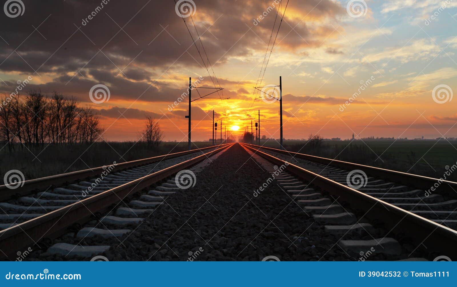 Railway at sunset stock photo. Image of dusk, future - 39042532