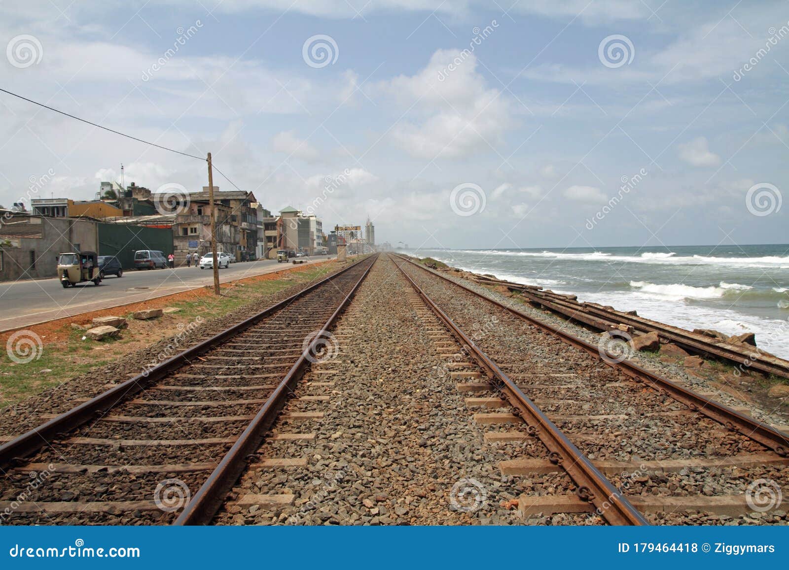 Railway Track Along Seaside Stock Photo - Image of shoreline, landscape ...