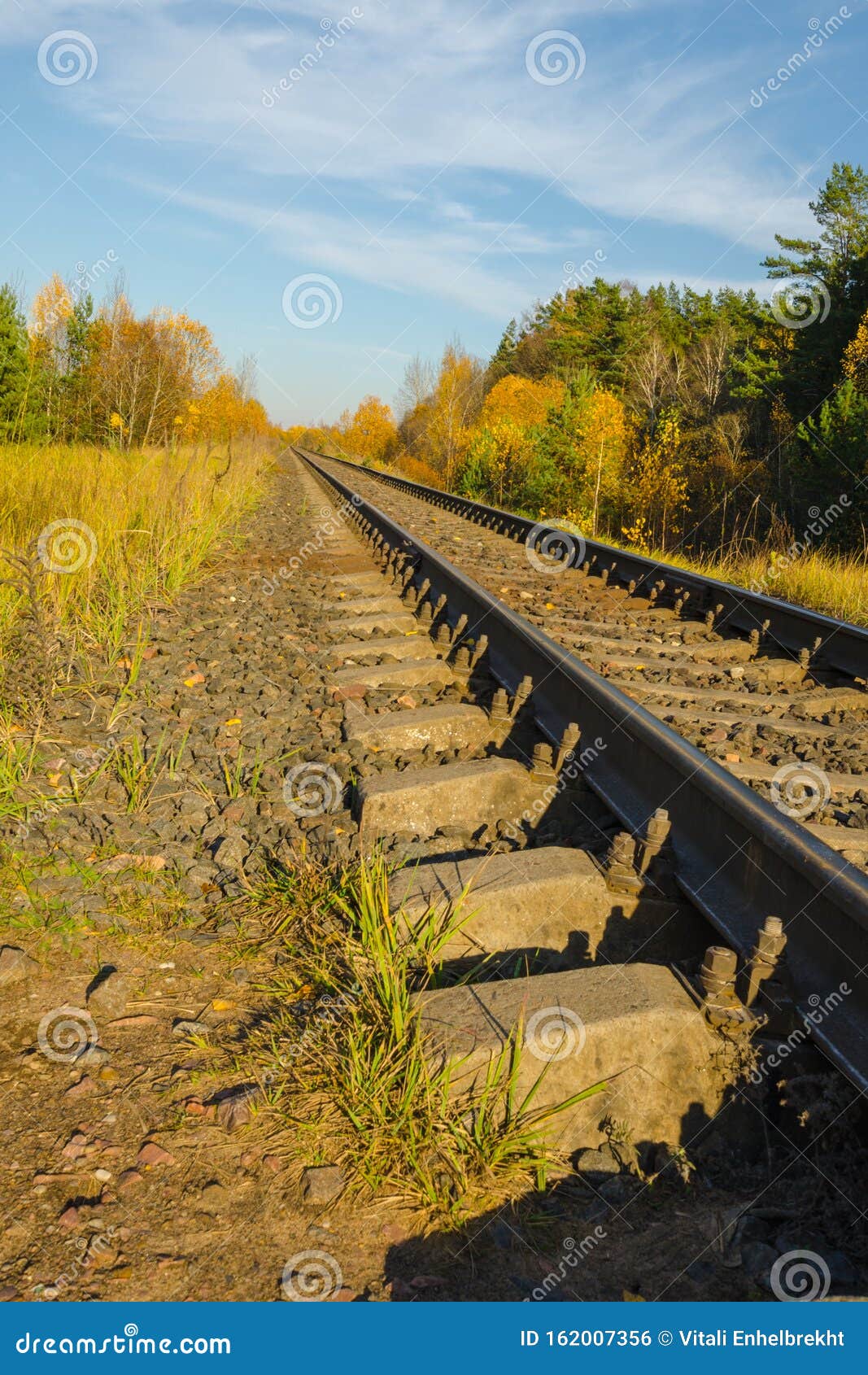 Railway Track in the Autumn Forest. Railway in the Autumn Evening Stock ...
