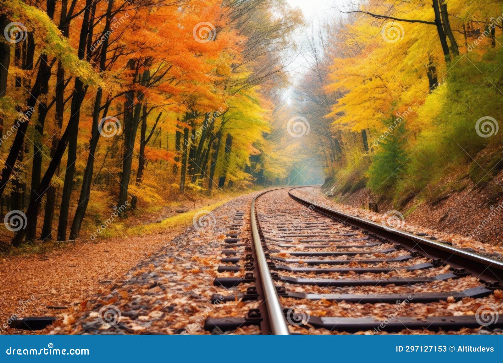 Railway Track Bending Around Autumn Colored Forest Stock Image - Image ...