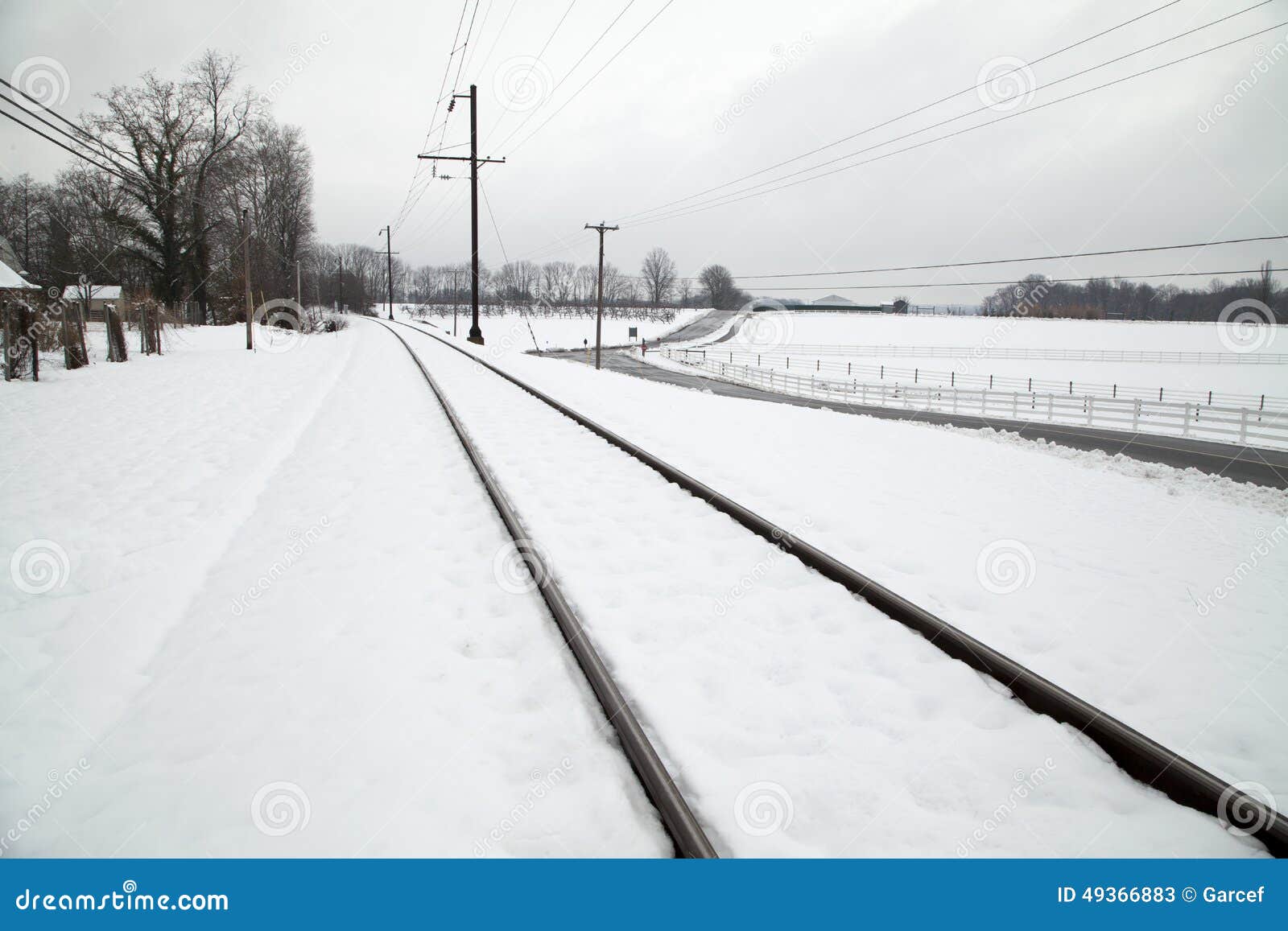 Railway Track Covered with Snow Stock Image - Image of county, tracks ...