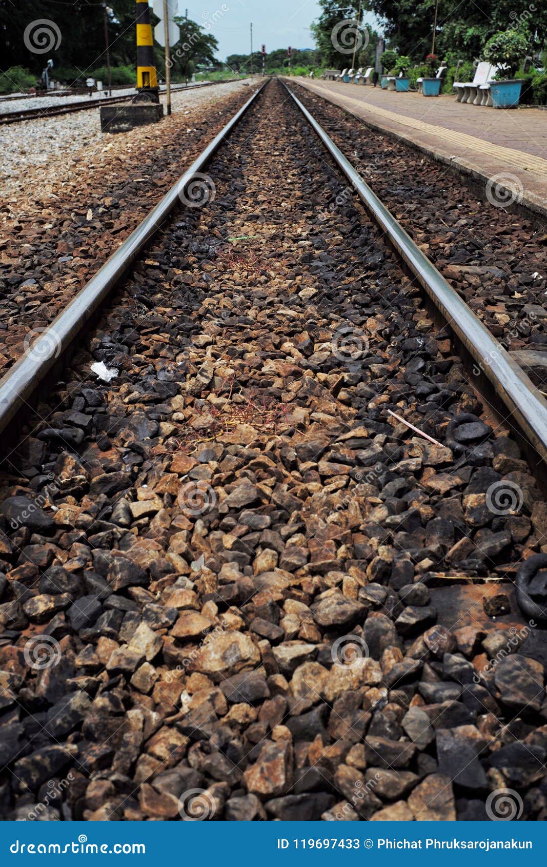 Railway Track with the Dirty Stone on the Ground Stock Image - Image of ...