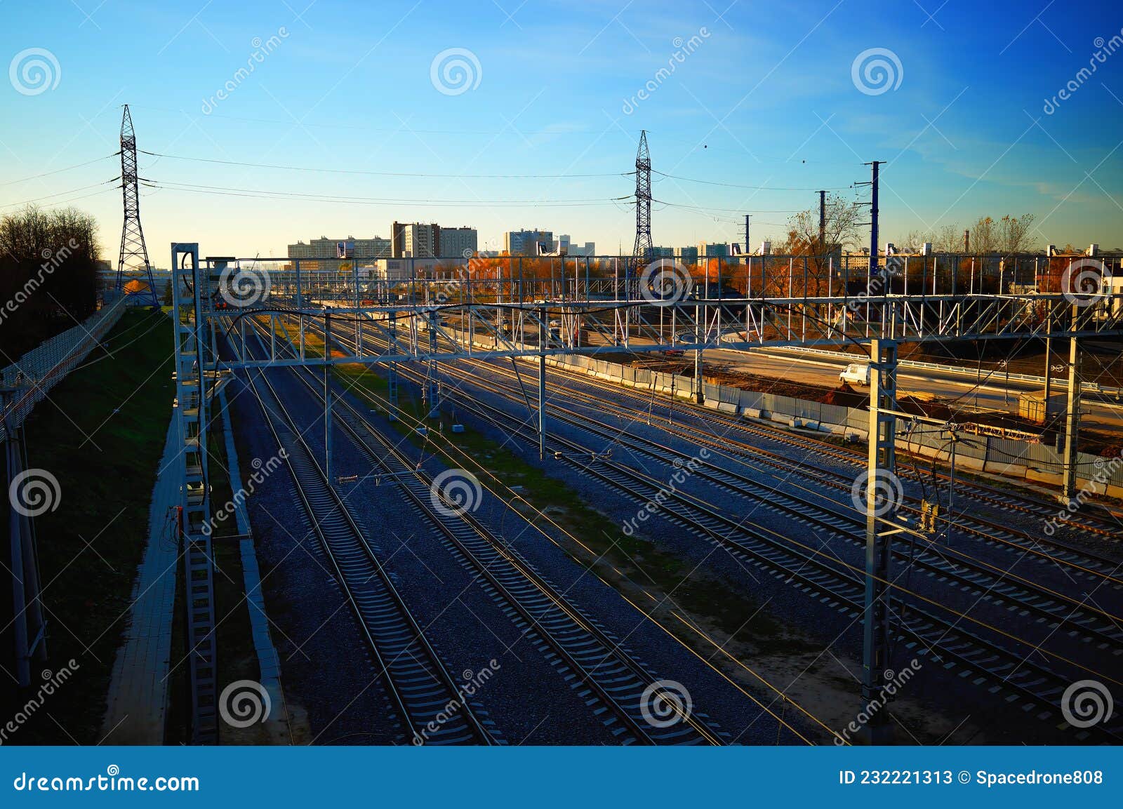 Railway Track during Dramatic Sunset Background Stock Image - Image of ...
