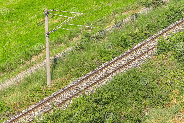 Railway Track Electric Pole Stock Image - Image of pathway, blue: 229162853