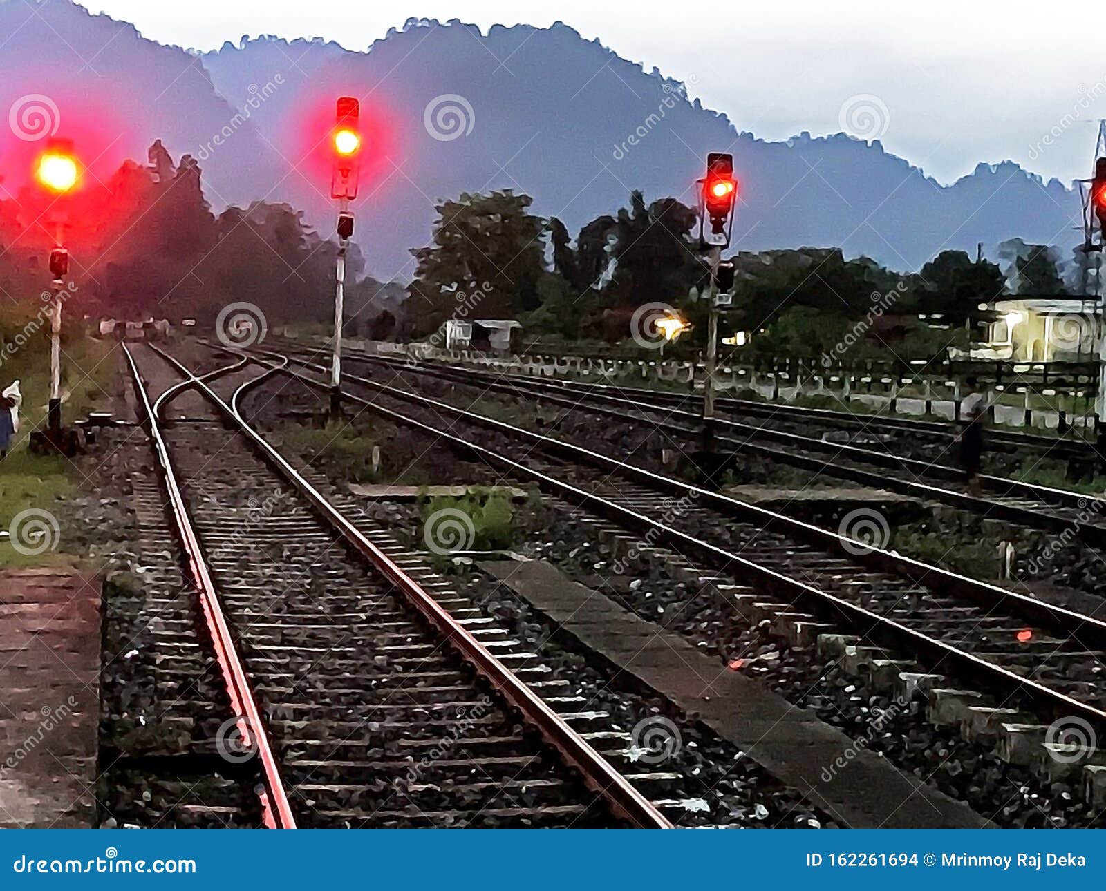 Railway Track in Evening with Red Light in Assam Stock Photo - Image of ...