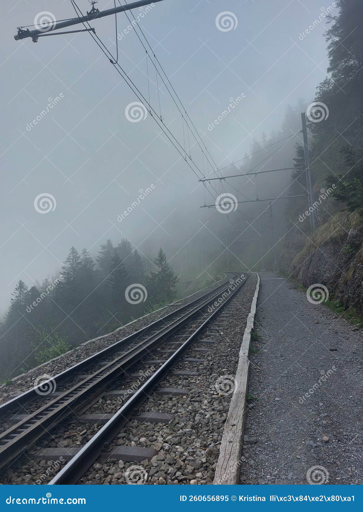 Railway track. Fog stock image. Image of winter, morning - 260656895