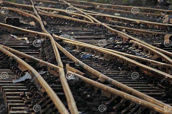 The Railway Track Merging, Set of Points on Railway Train Track Stock ...