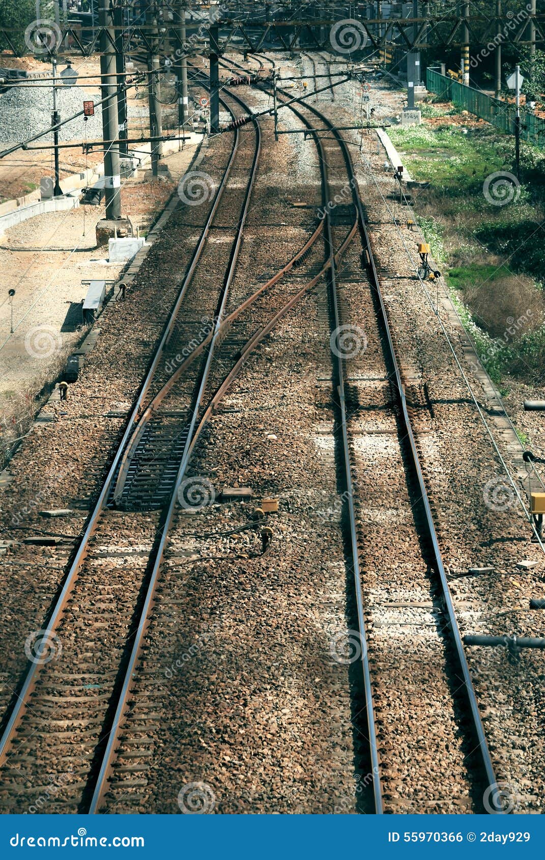 Railway track, vertical stock photo. Image of track, leading - 55970366