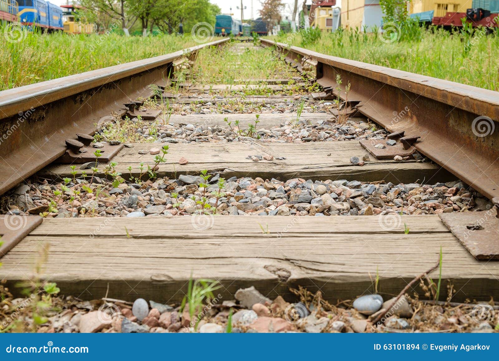 Railway Track with Old Trains Stock Photo - Image of grass, station ...
