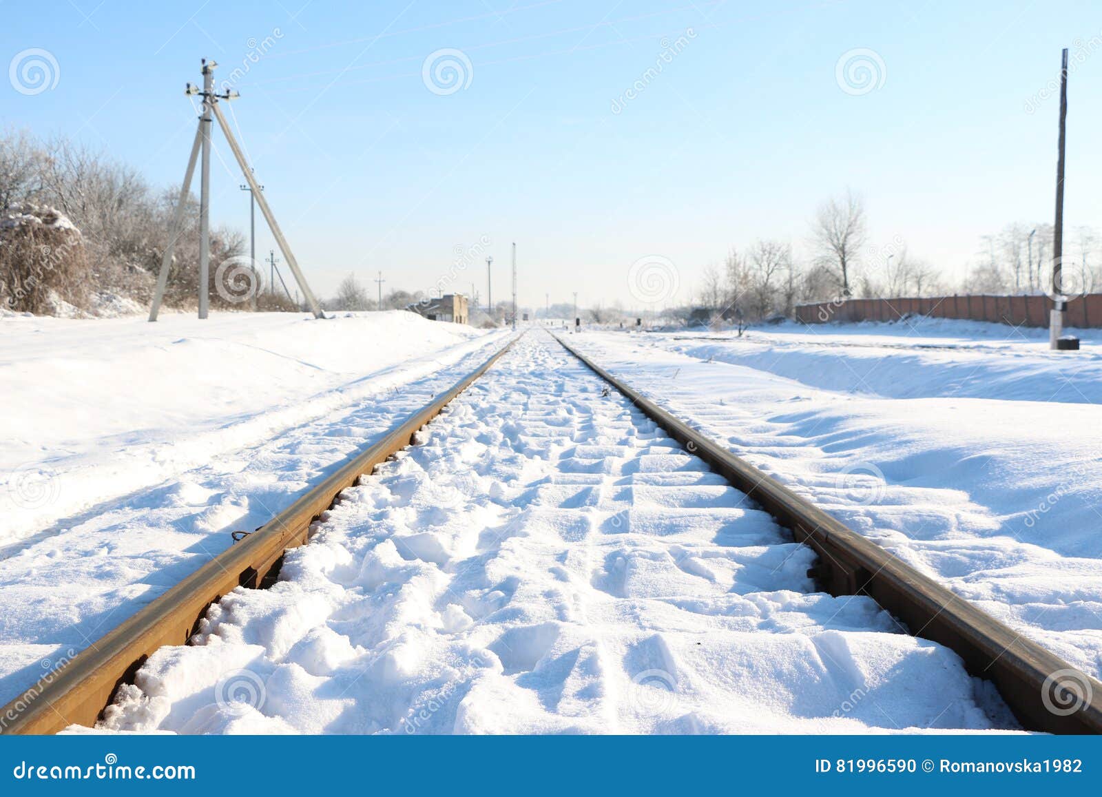 Railway track in the snow stock photo. Image of concept - 81996590
