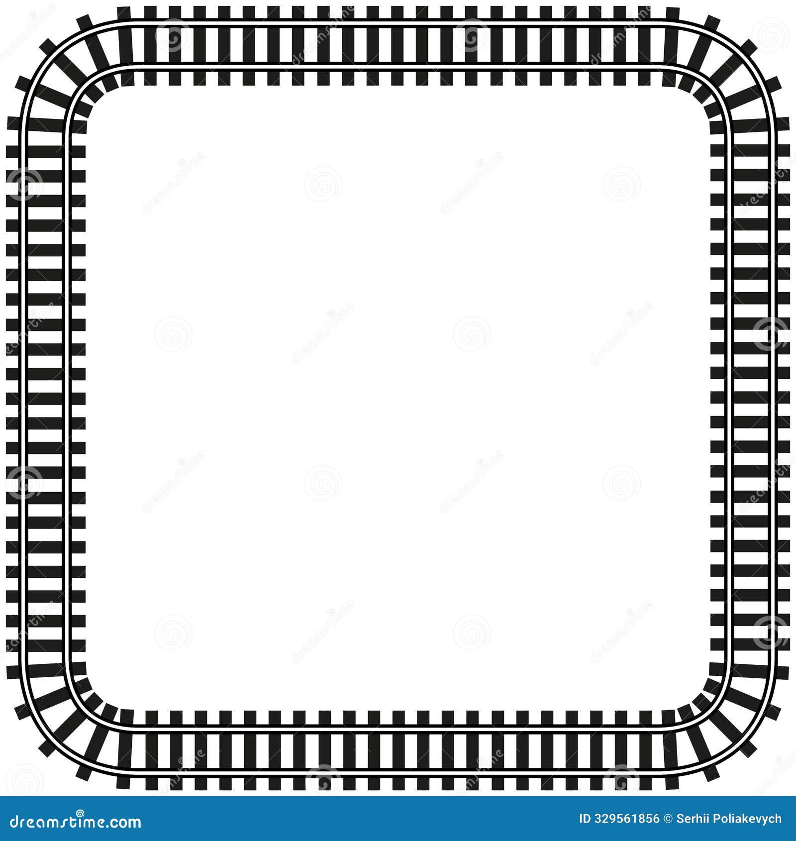 Railway Track in Square Shape. Black and White Vector Illustration ...