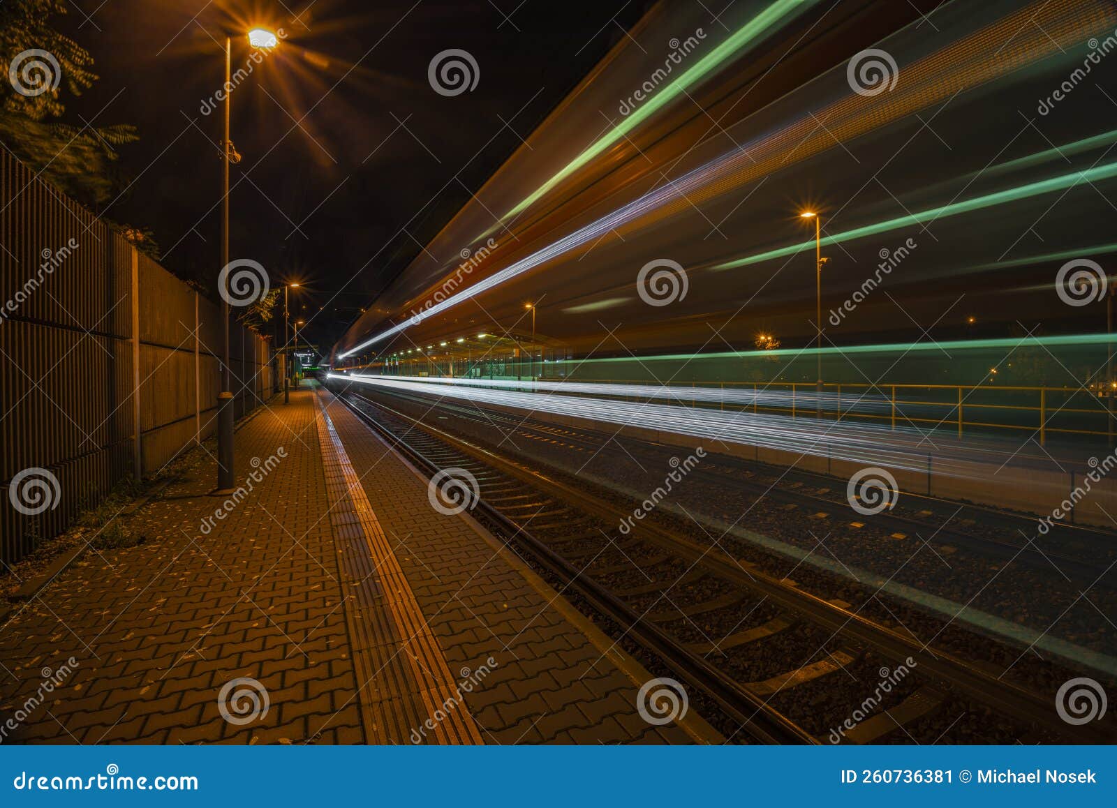 Railway Track and Train Light in Night in Prague Podbaba Station Stock ...