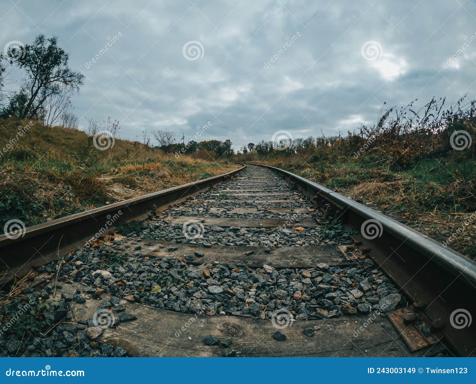 Railway Track Turn. Iron Train Rails in the Countryside Stock Image ...