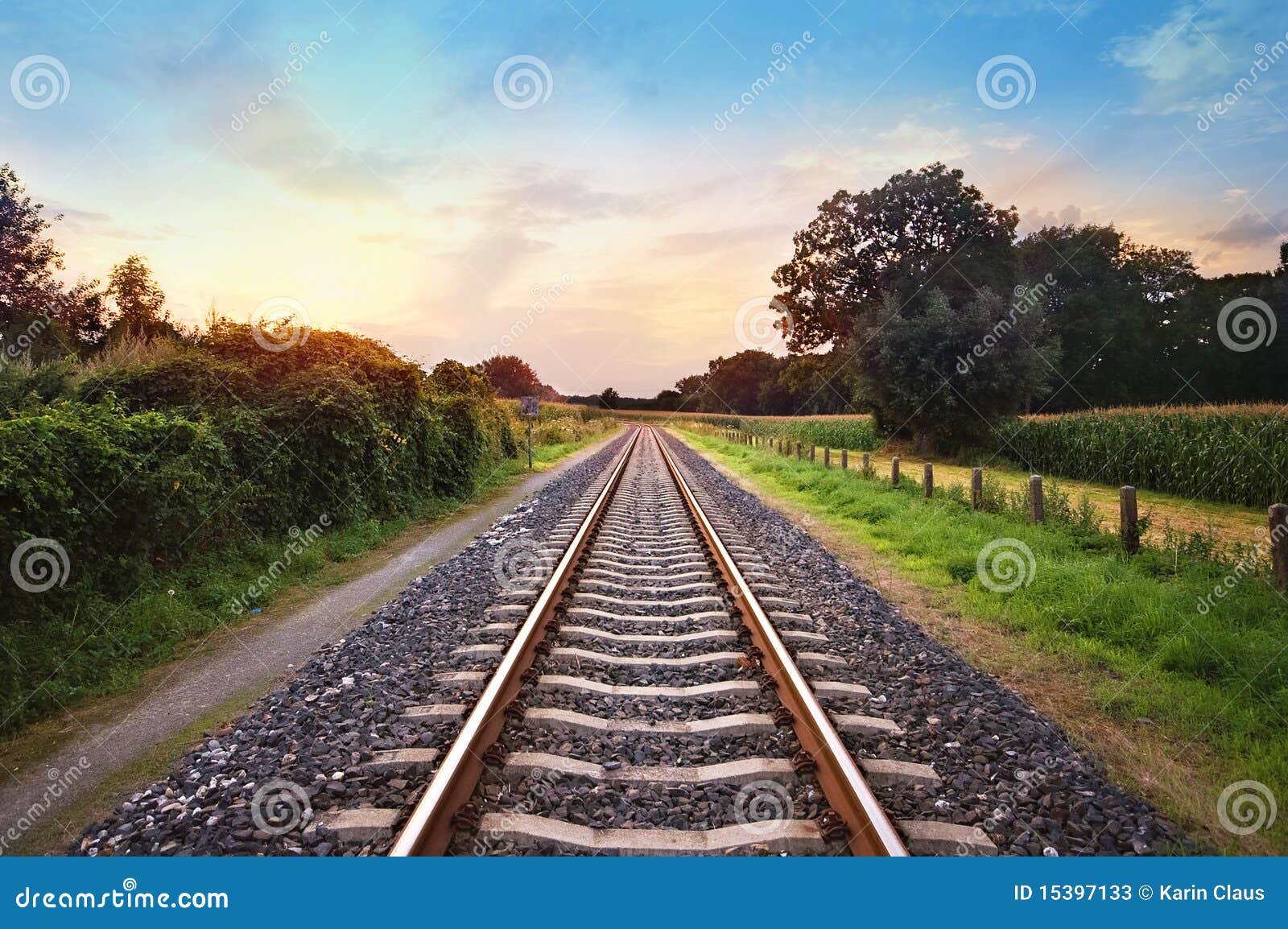 Railway tracks stock image. Image of sunset, pink, scene - 15397133