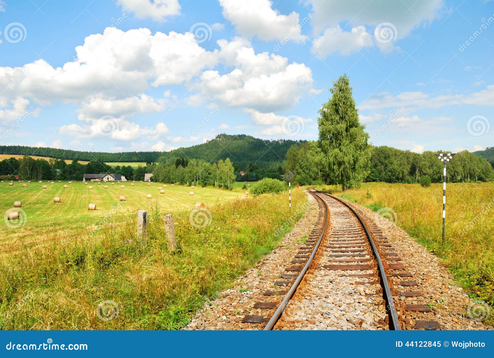 Railway Tracks in a Beautiful Countryside Stock Image - Image of bale ...
