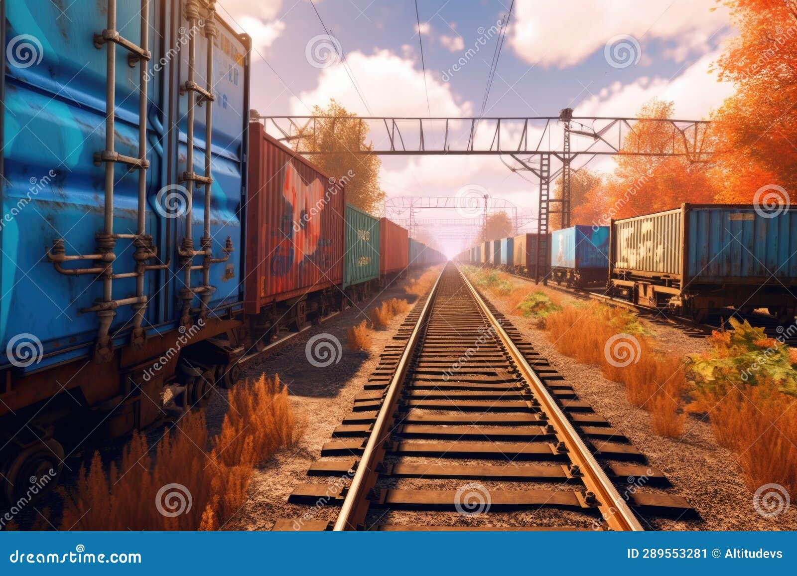 Railway Tracks with Cargo Containers on Train Stock Image - Image of ...