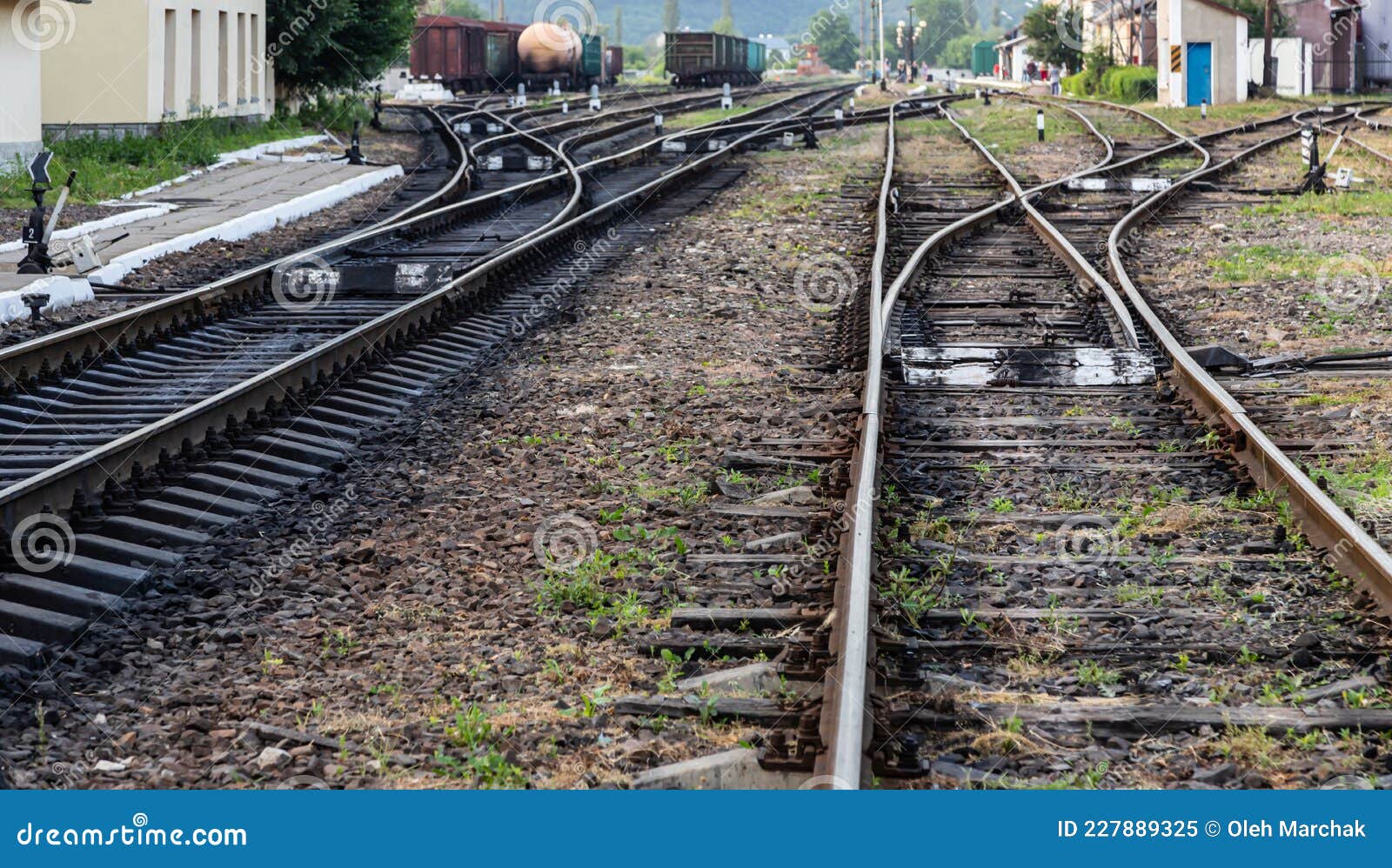 Railway Tracks in Front of the Train Stock Image - Image of buildings ...