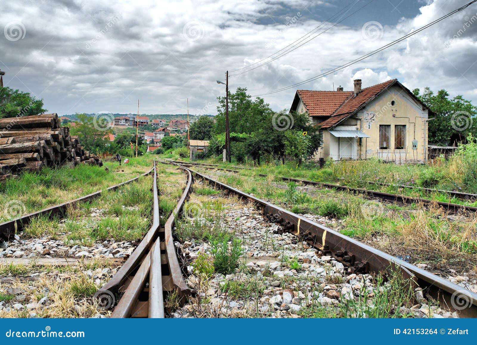 Railway Tracks and an Old House Station Stock Photo - Image of ...