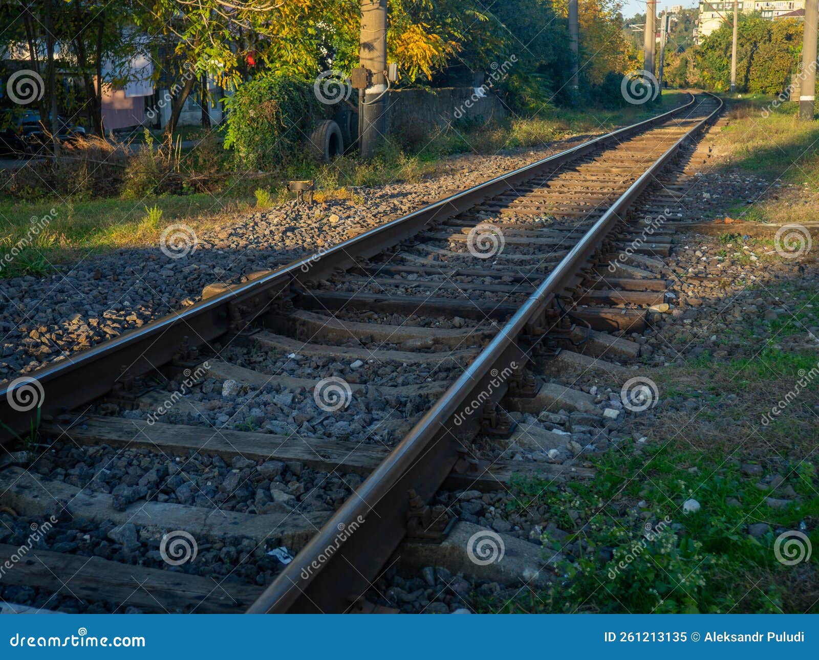Railway Tracks. Rails Going Around the Corner. Road Concept Stock Image ...