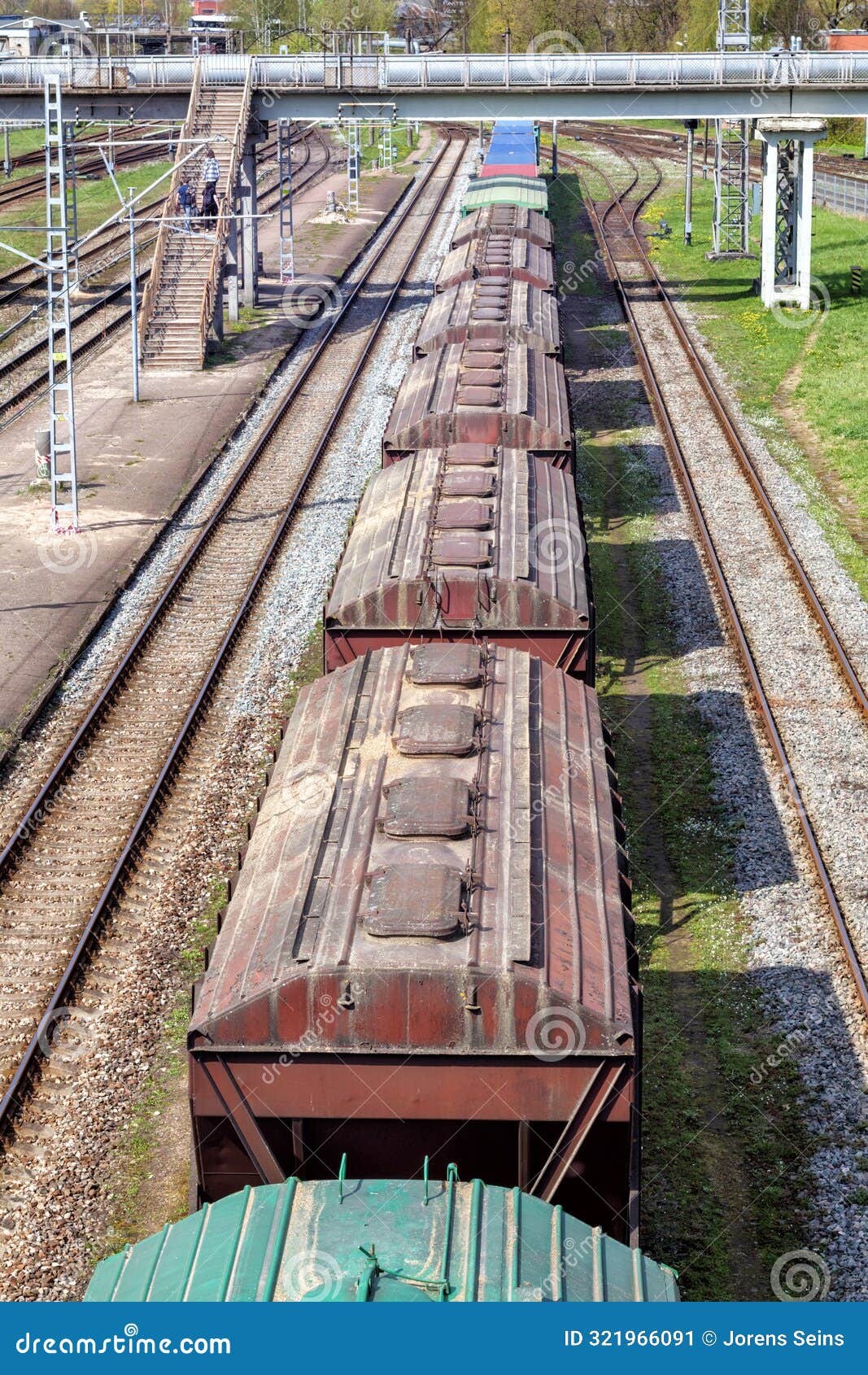 . Railway Tracks with a Row of Cars on the Tracks Seen from Above Stock ...
