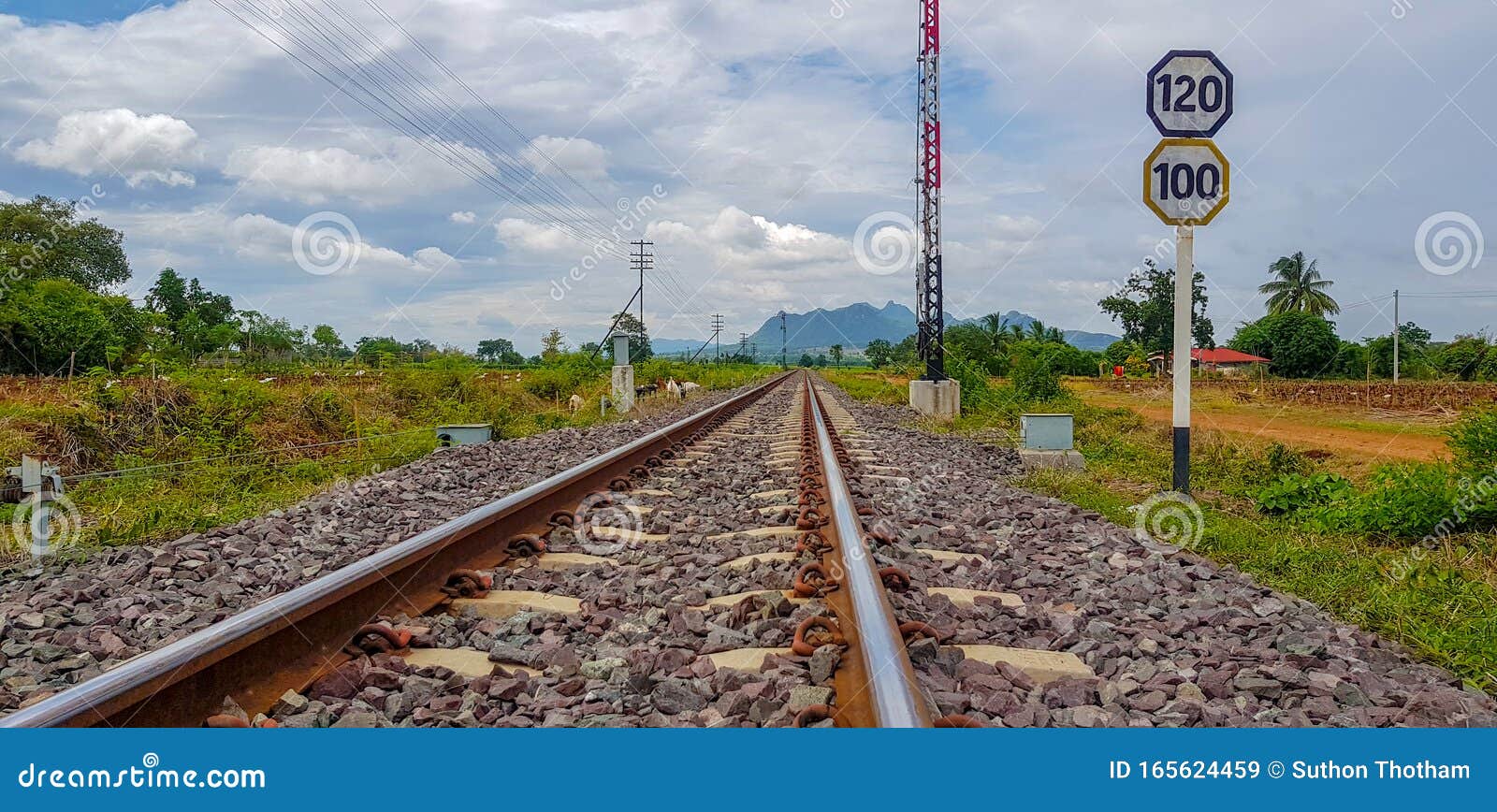 The Railway Tracks in a Rural Scene Stock Image - Image of perspective ...