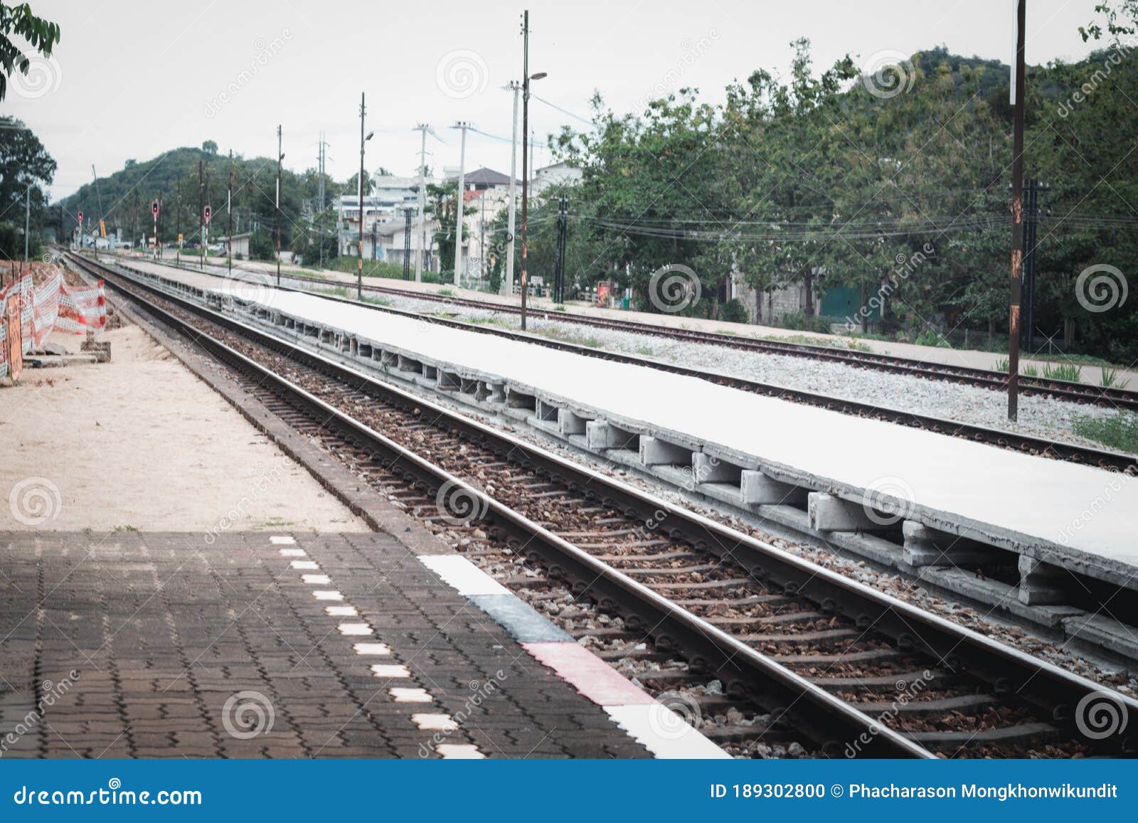 Railway Tracks, Signal Light Posts for Trains Stock Photo - Image of ...