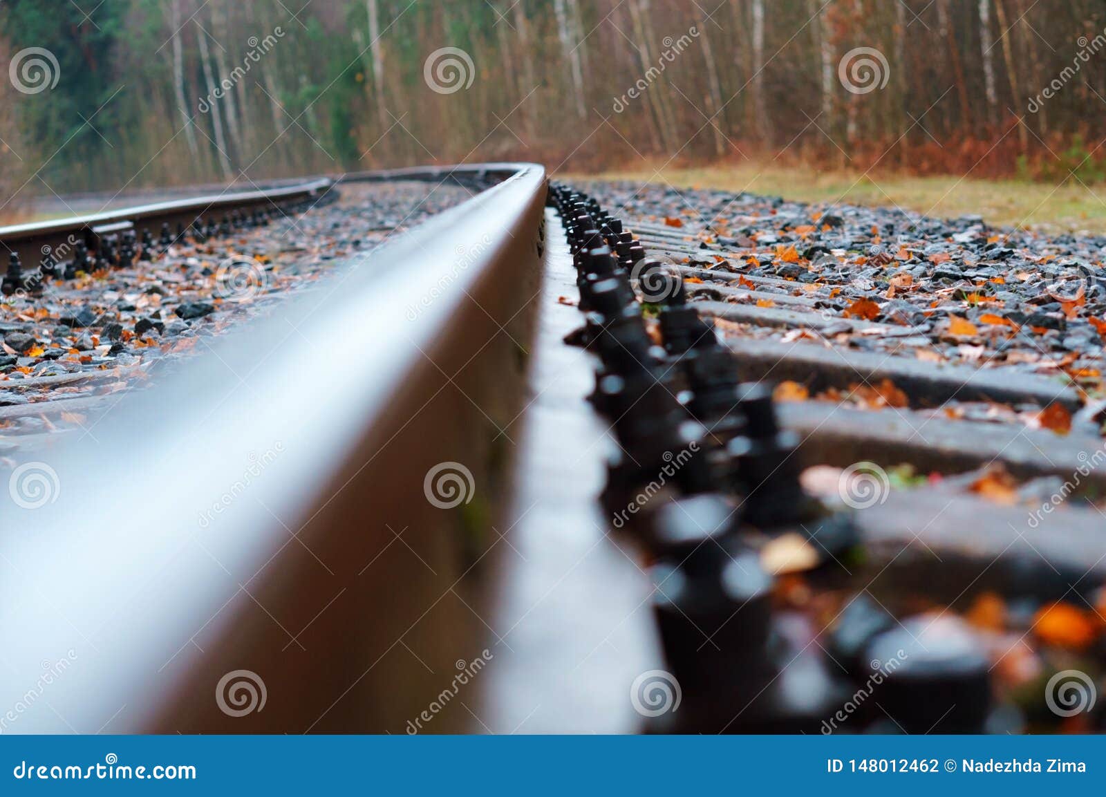 Railway Rails Turn, Railway Tracks and Sleepers Stock Photo - Image of ...