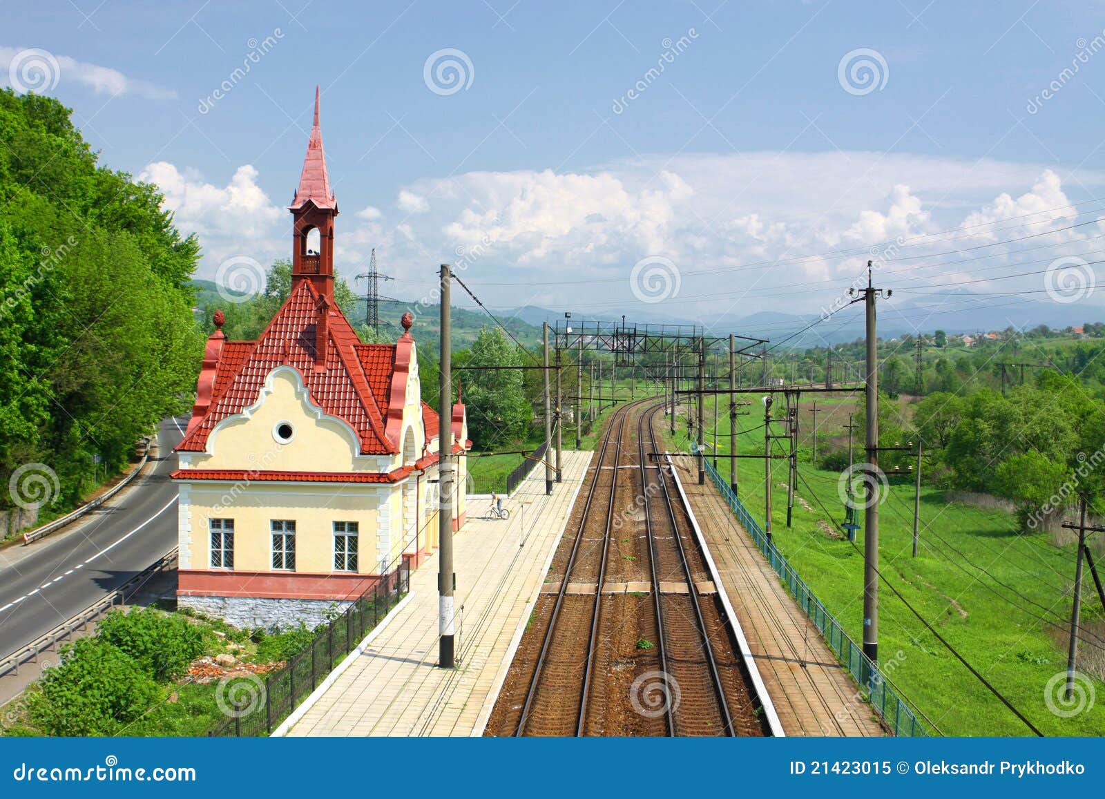 Railway Tracks and Small Railway Station Stock Image - Image of grass ...