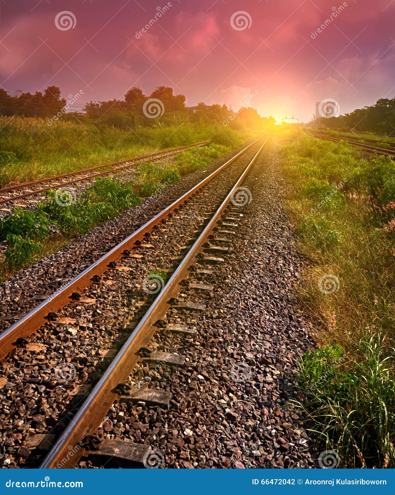 Railway Tracks in Sun Raise Moment with Flare of Sun Stock Photo ...