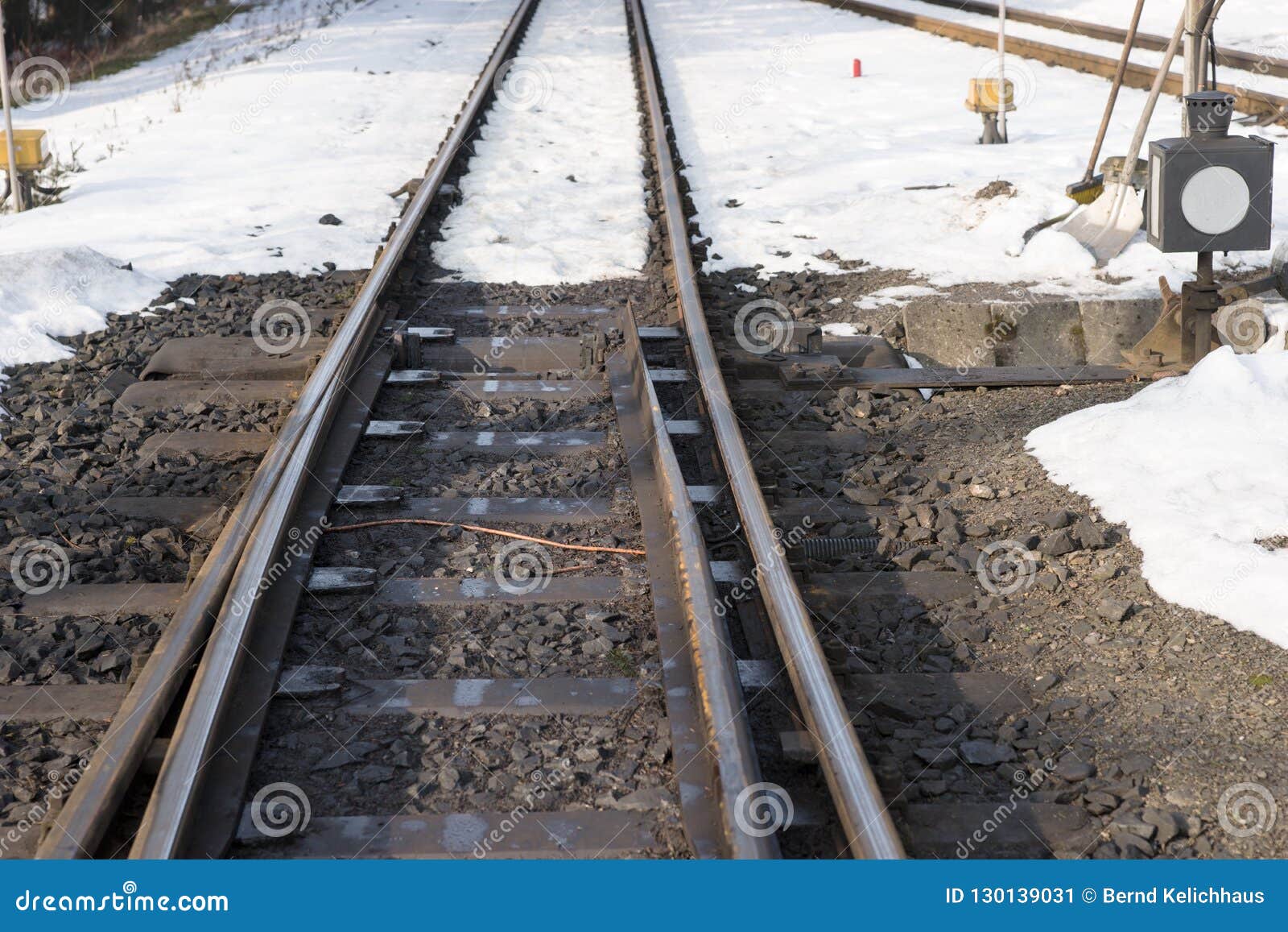 Railway Tracks and Switch in Snow Stock Image - Image of forward ...