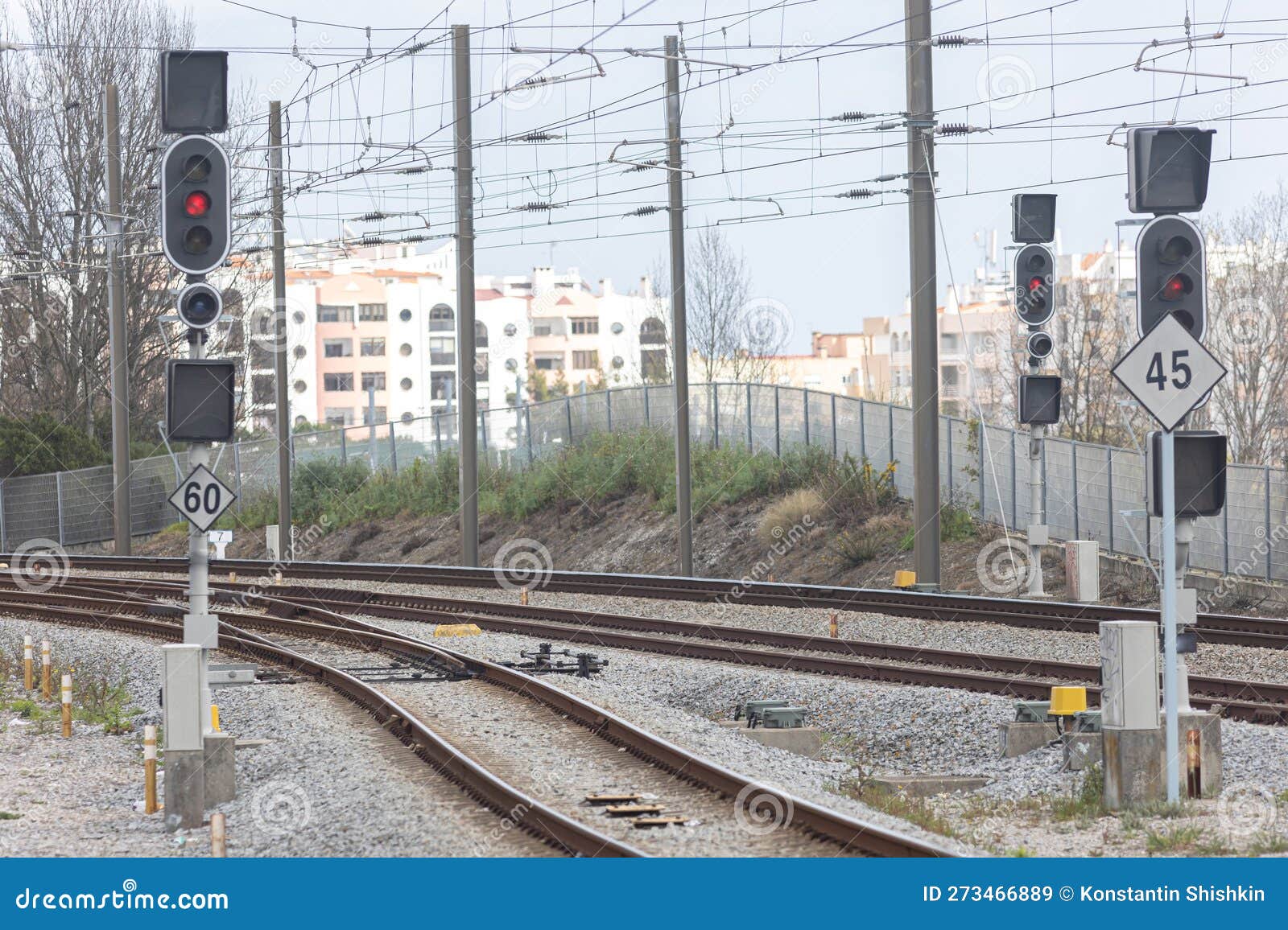 Railway Tracks and Traffic Lights Controlling Traffic Stock Image ...