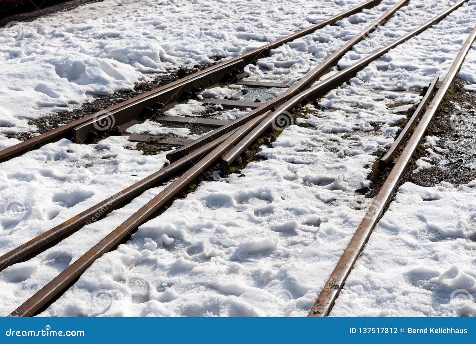 Railway Tracks in Winter Covered with Snow Stock Photo - Image of ...