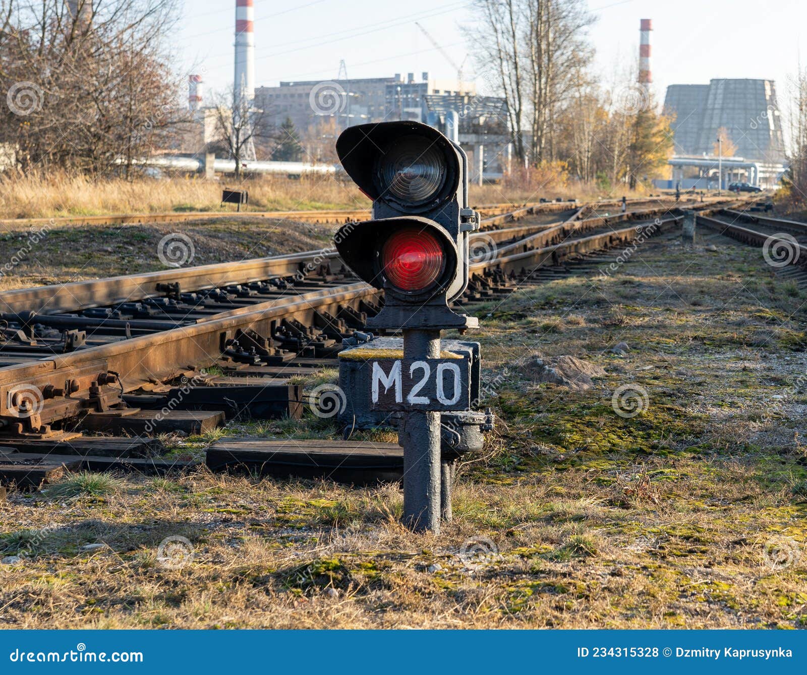 The Railway Traffic Light is Red. Train Traffic Warning Stock Photo ...