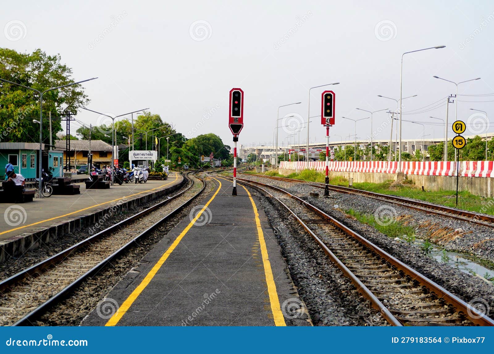Railway with Traffic Light at Station Editorial Stock Image - Image of ...