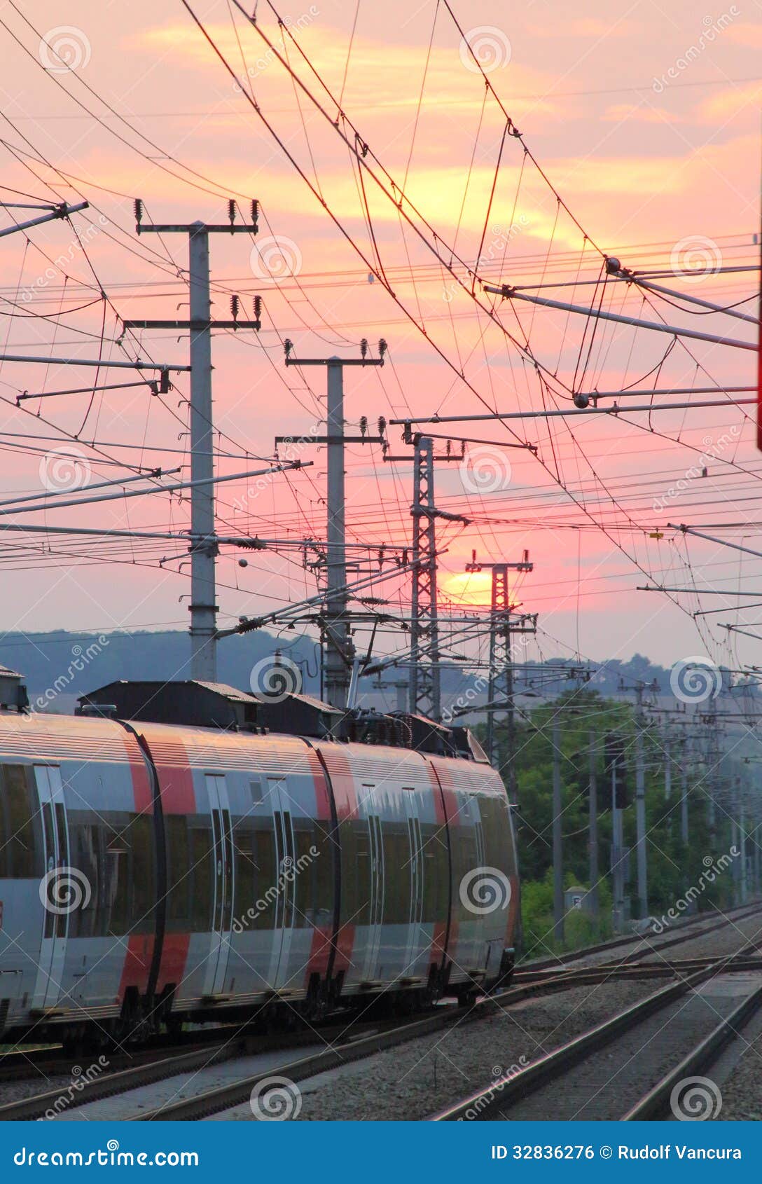 Railway Train in Sunset stock photo. Image of travels - 32836276