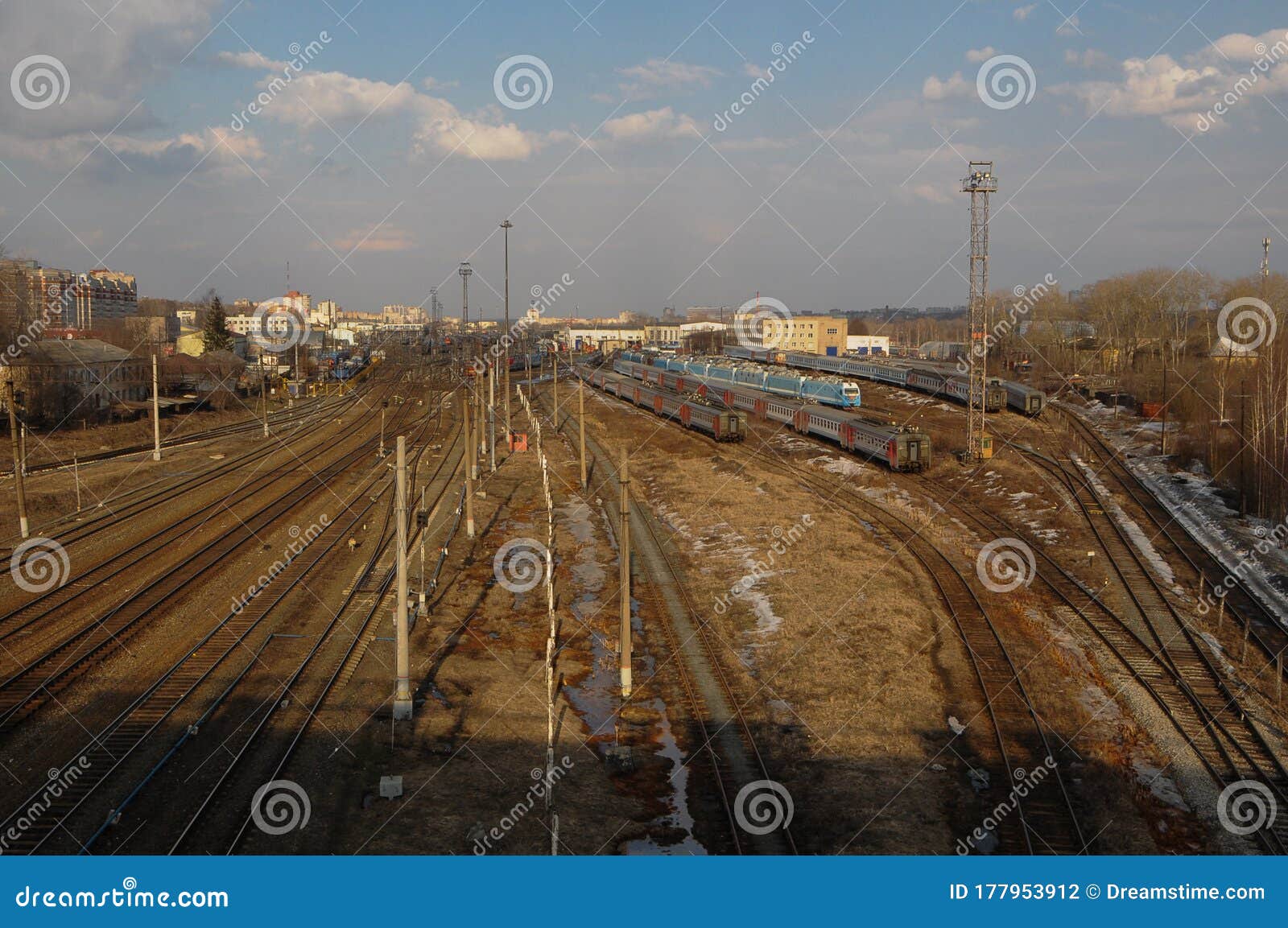 Railway with Trains Top View Editorial Photography - Image of edition ...