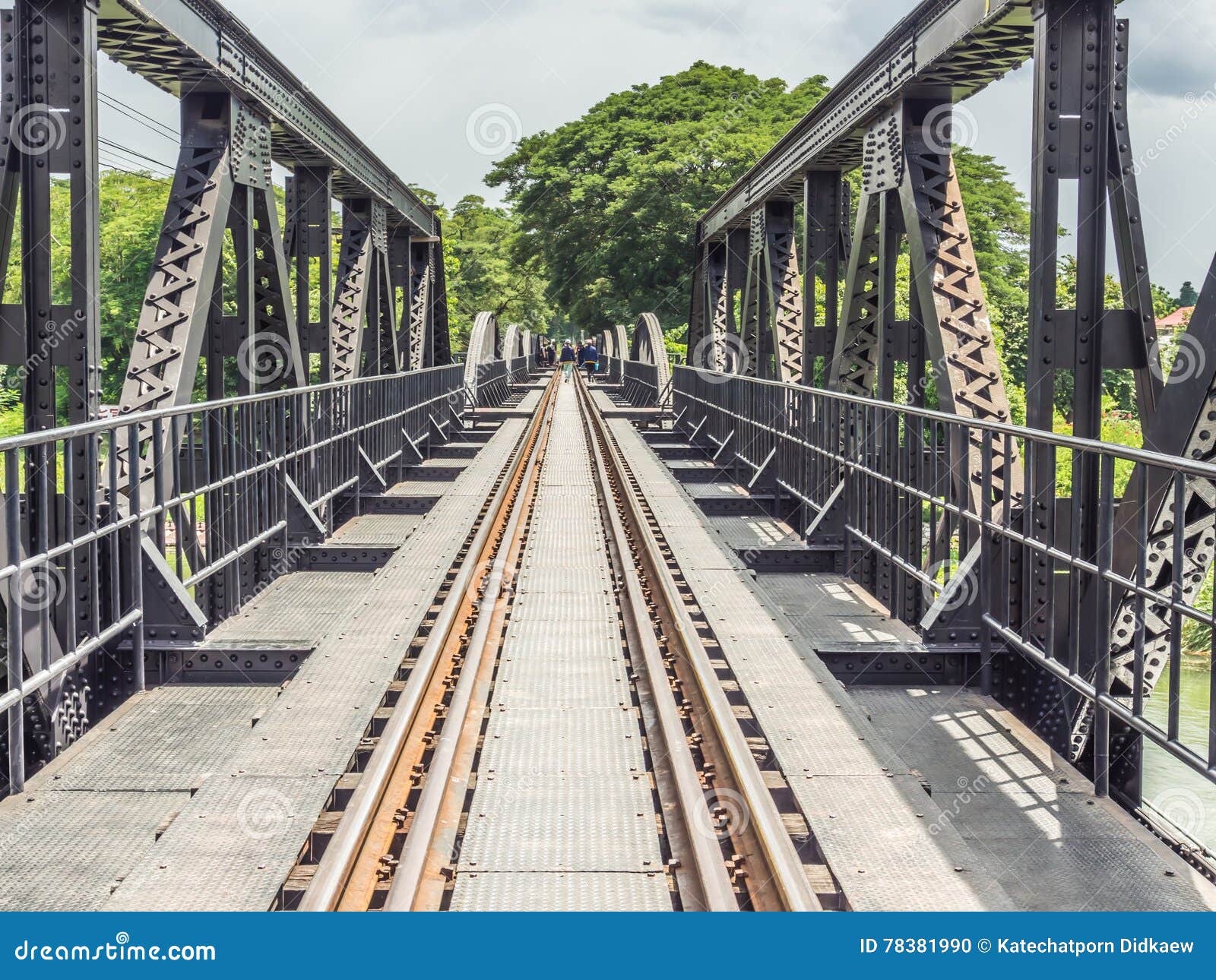 Railway Trains Track on Metal Bridge with Trees and Sky Stock Photo ...