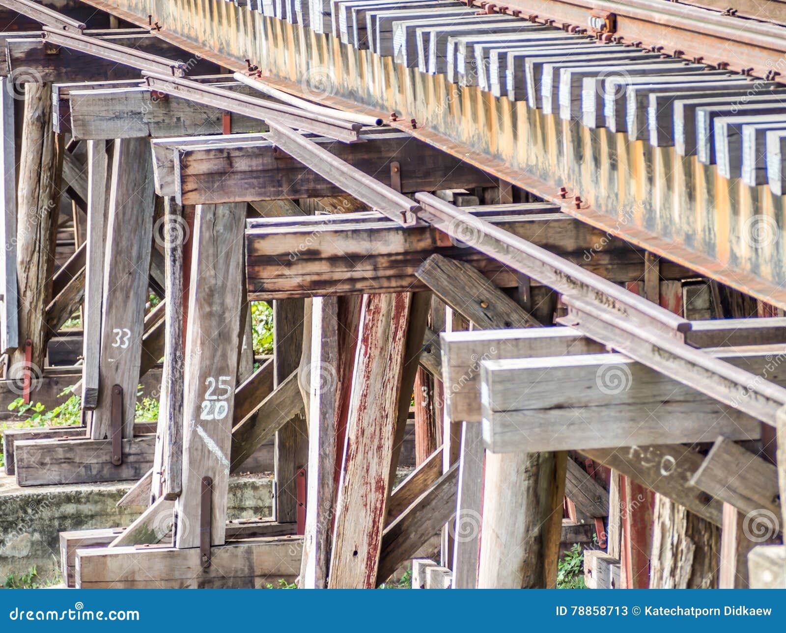 Railway Trains Track on Wooden Bridge Stock Image - Image of thailand ...