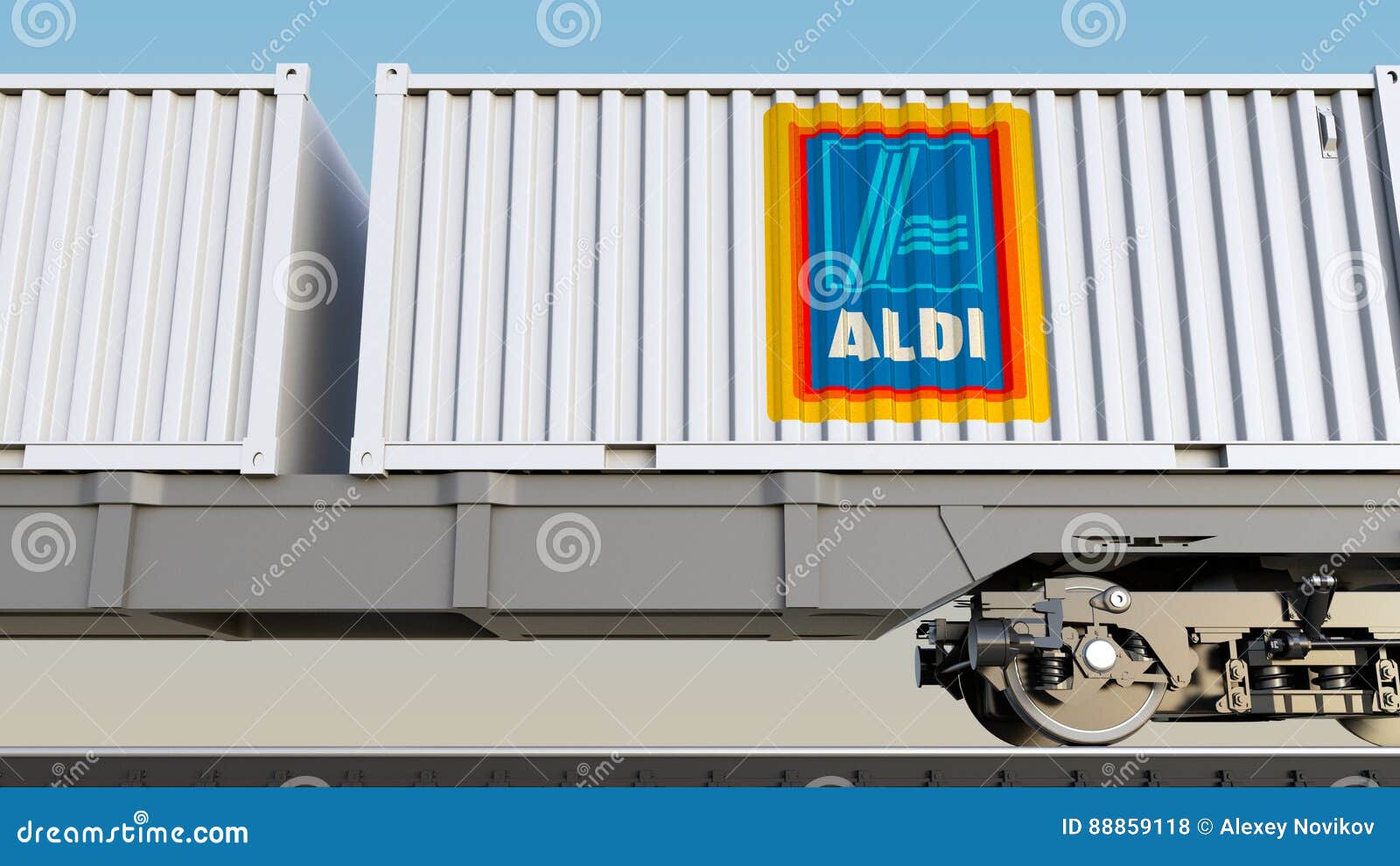 Railway Transportation of Containers with Aldi Logo. Editorial 3D ...