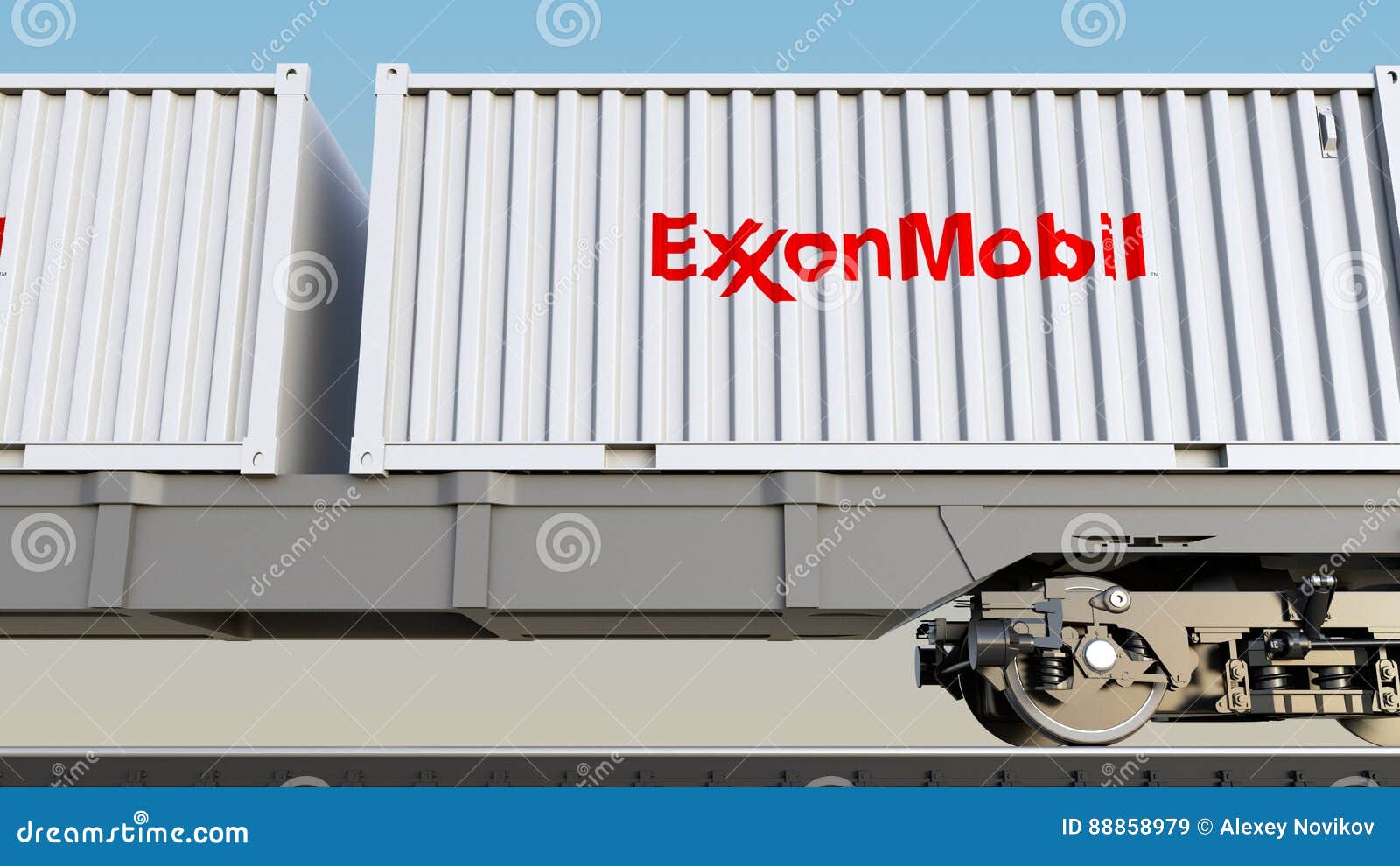 Railway Transportation of Containers with ExxonMobil Logo. Editorial 3D ...