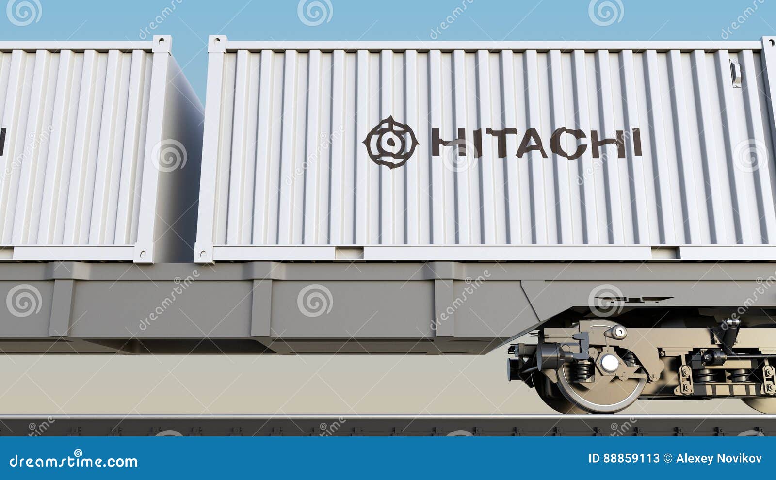 Railway Transportation of Containers with Hitachi Logo. Editorial 3D ...