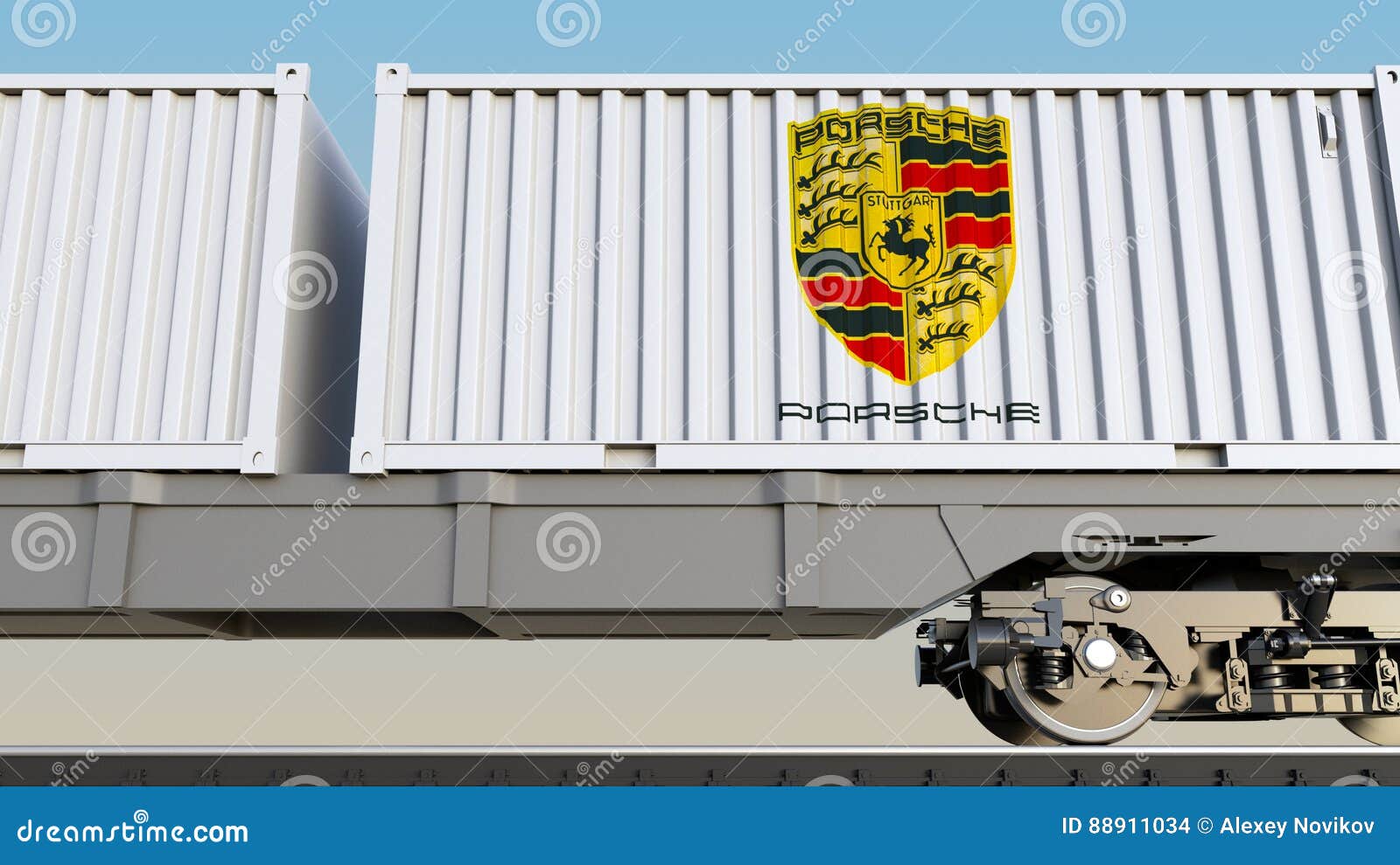 Railway Transportation of Containers with Porsche Logo. Editorial 3D ...
